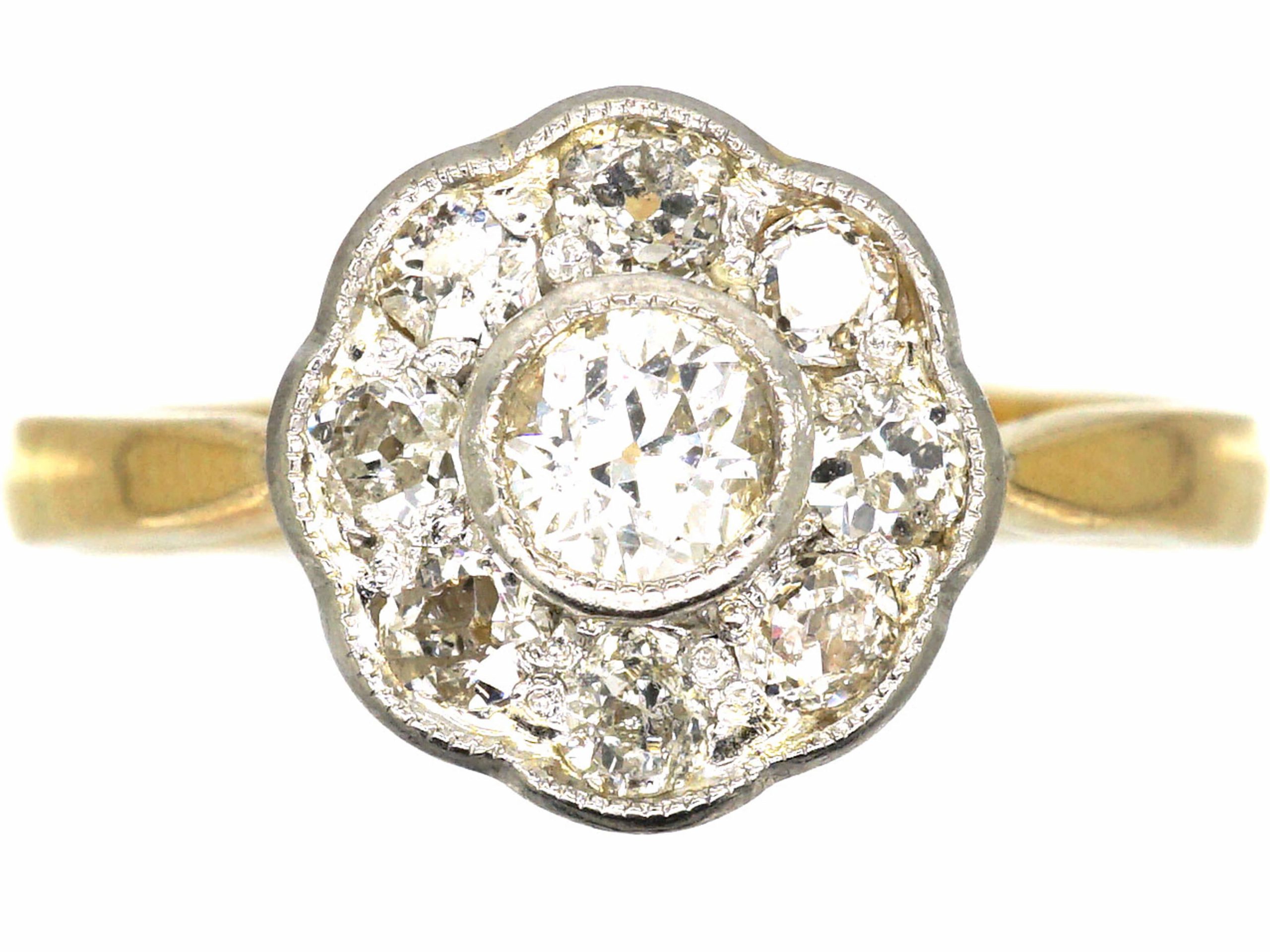 Edwardian 18ct Gold & Platinum, Diamond Daisy Cluster Ring (325S) | The ...