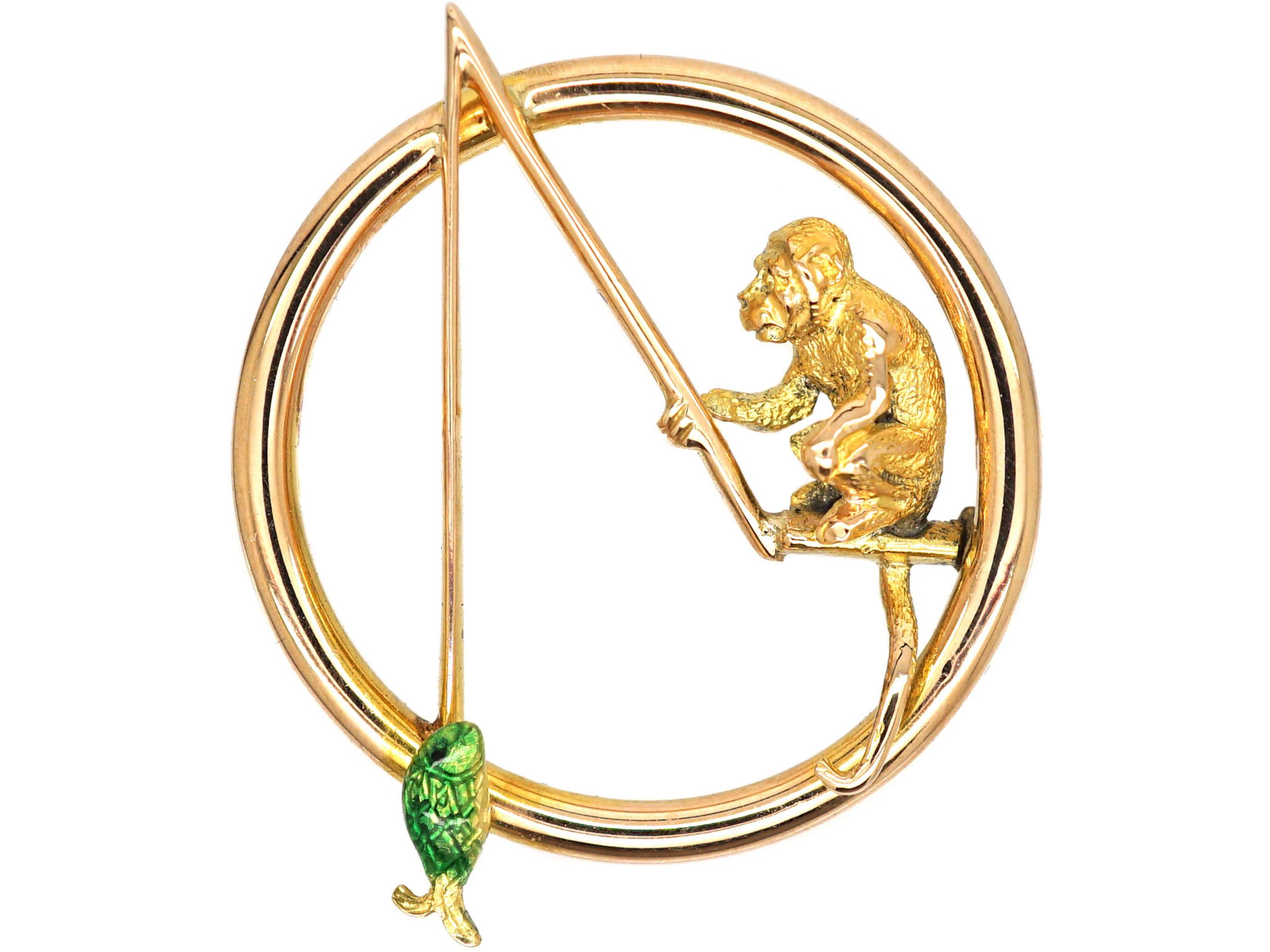 Edwardian 15ct Gold Monkey & Fish Novelty Brooch (392S) | The Antique ...