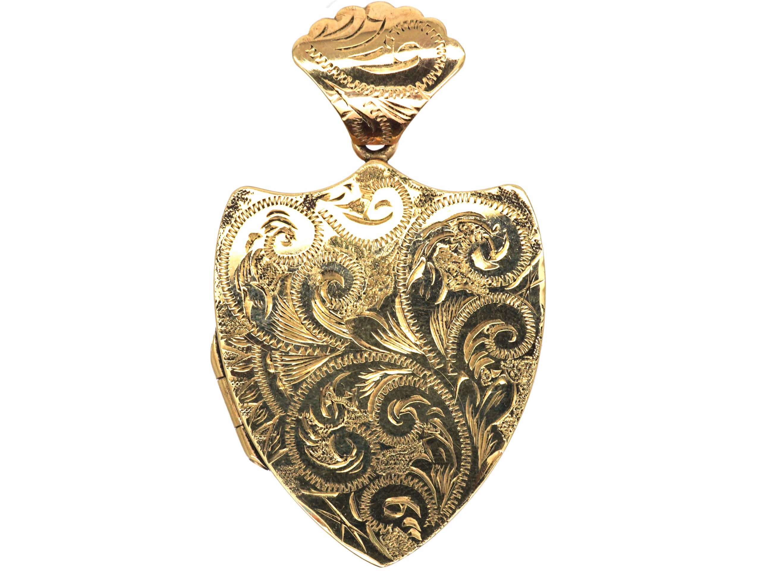 Edwardian 9ct Gold Shield Shaped Locket (315S) | The Antique Jewellery ...