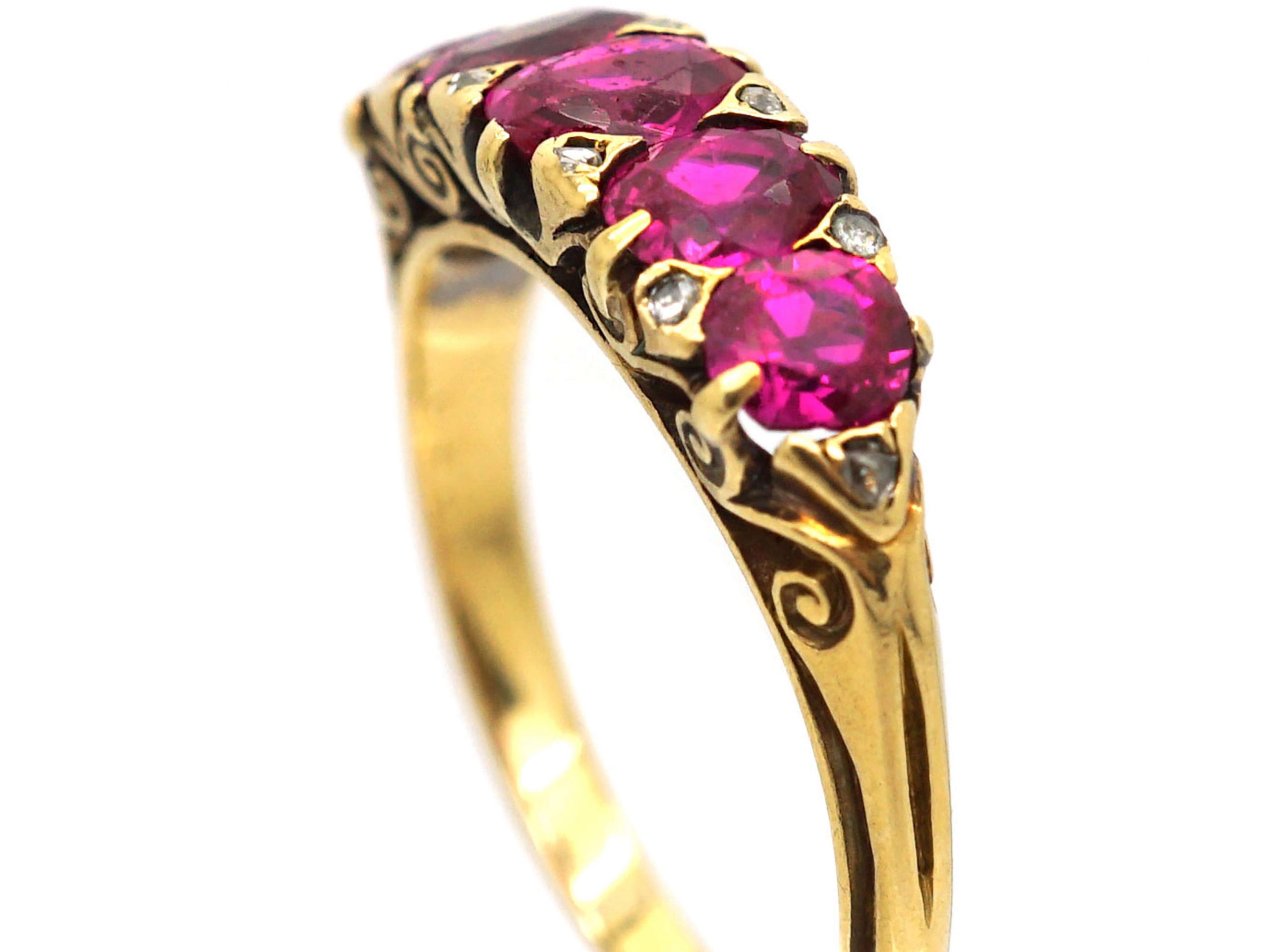 Victorian 18ct Gold, Five Stone Ruby Ring with Diamond Points (240S ...