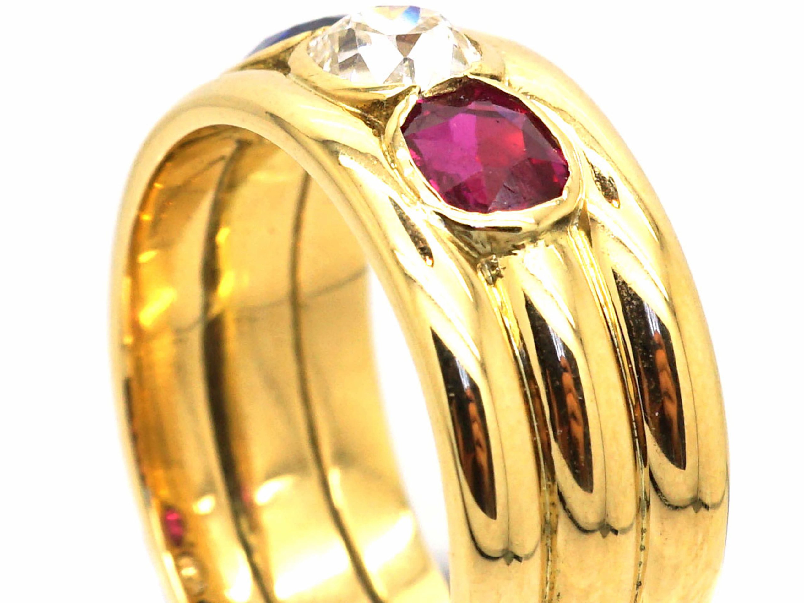 Retro 18ct Gold, Red, White & Blue Gem Set Ring (511S) | The Antique ...