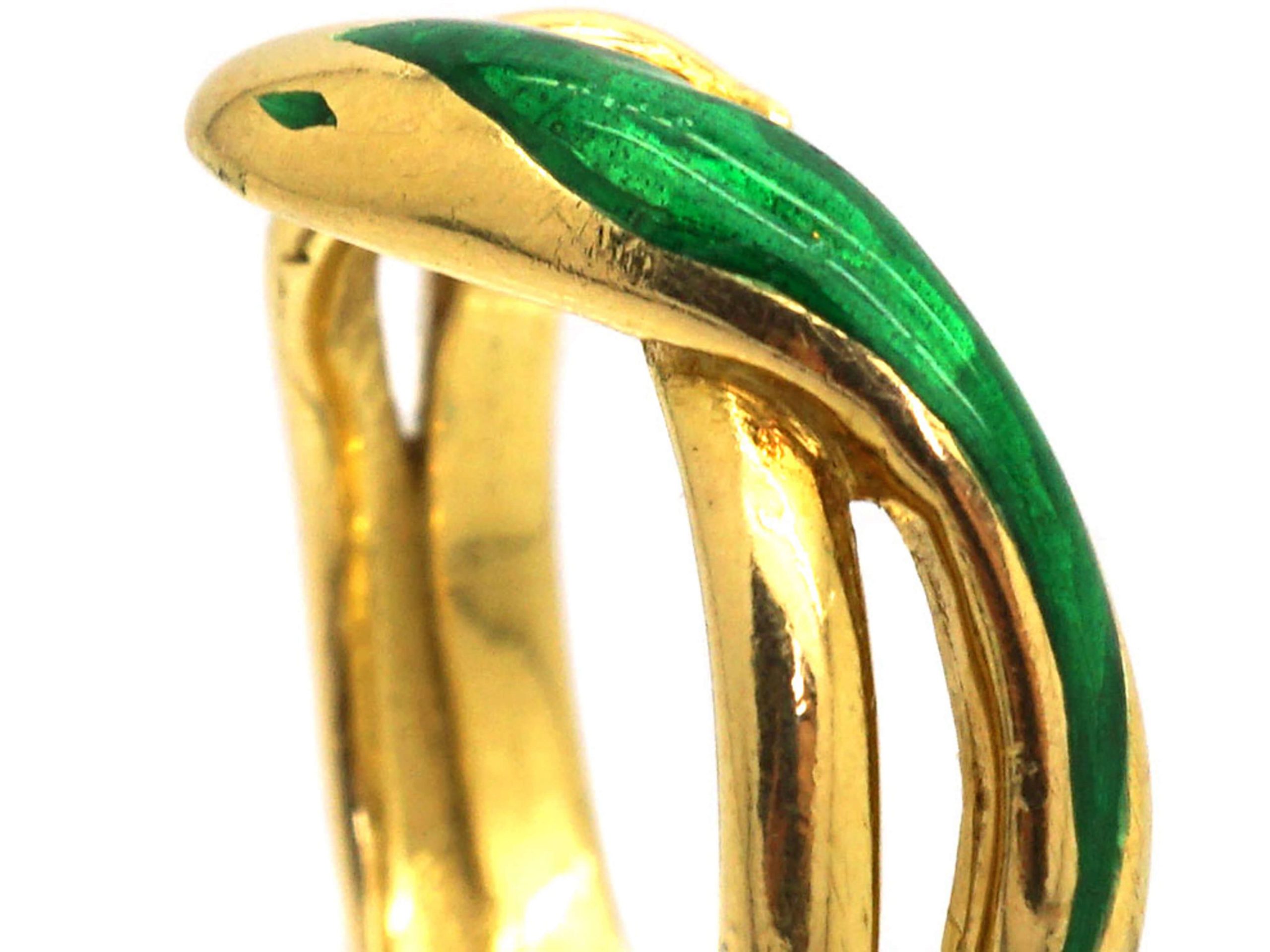 1970s 18ct Gold & Green Enamel Snake Ring (440S) | The Antique ...