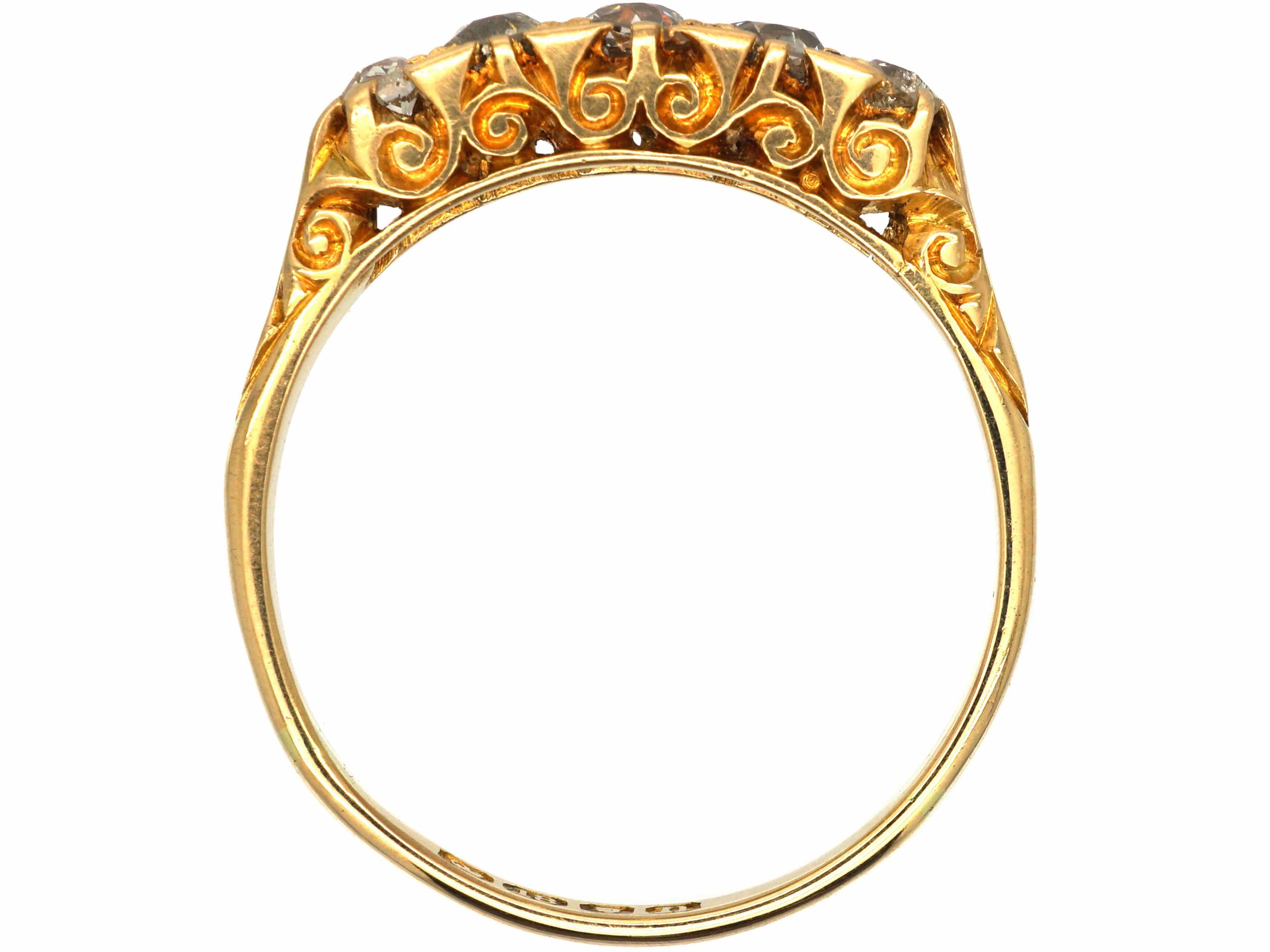 Edwardian 18ct Gold, Five Stone Diamond Carved Half Hoop Ring (423S ...