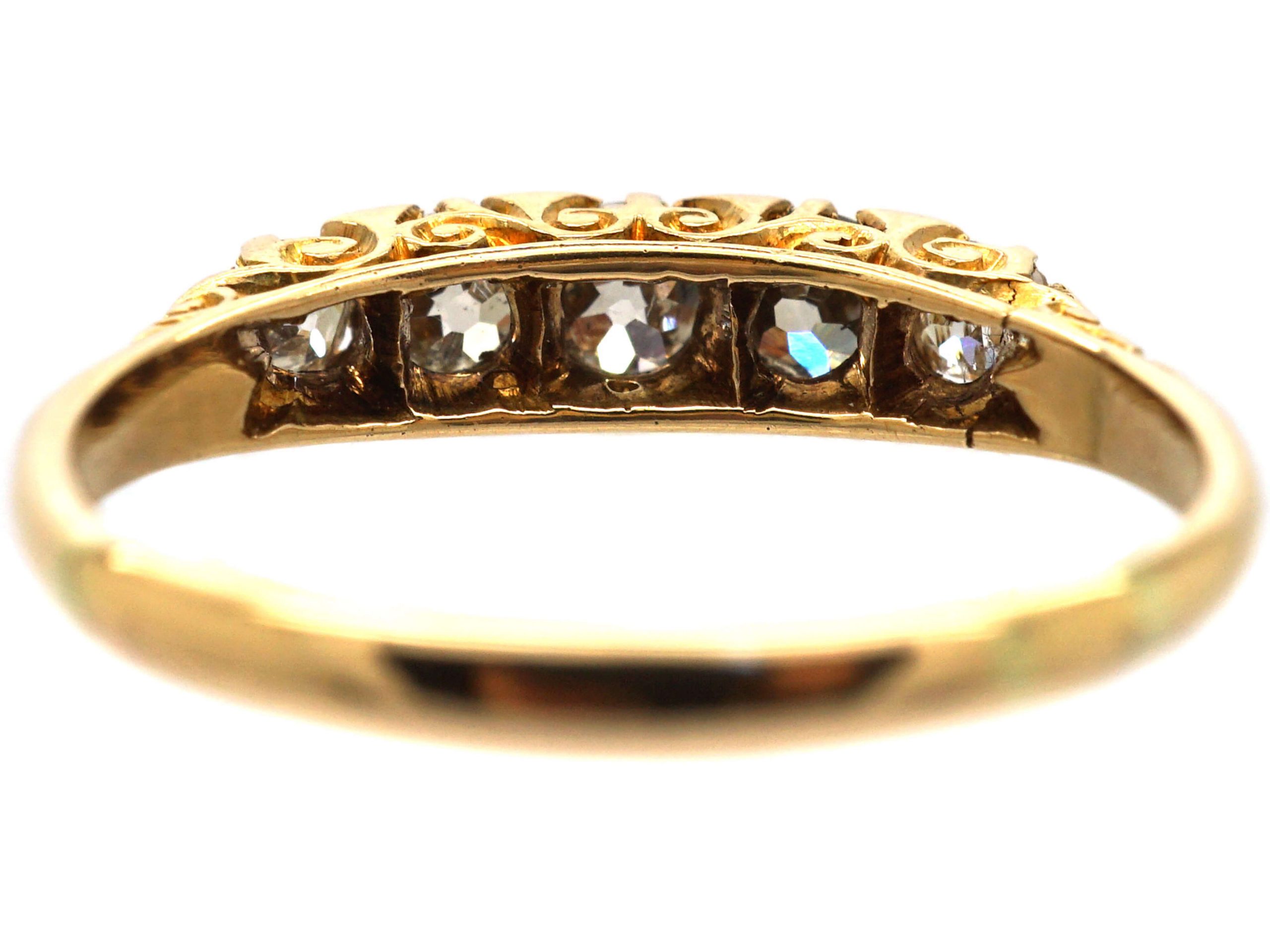 Edwardian 18ct Gold, Five Stone Diamond Carved Half Hoop Ring (423S ...