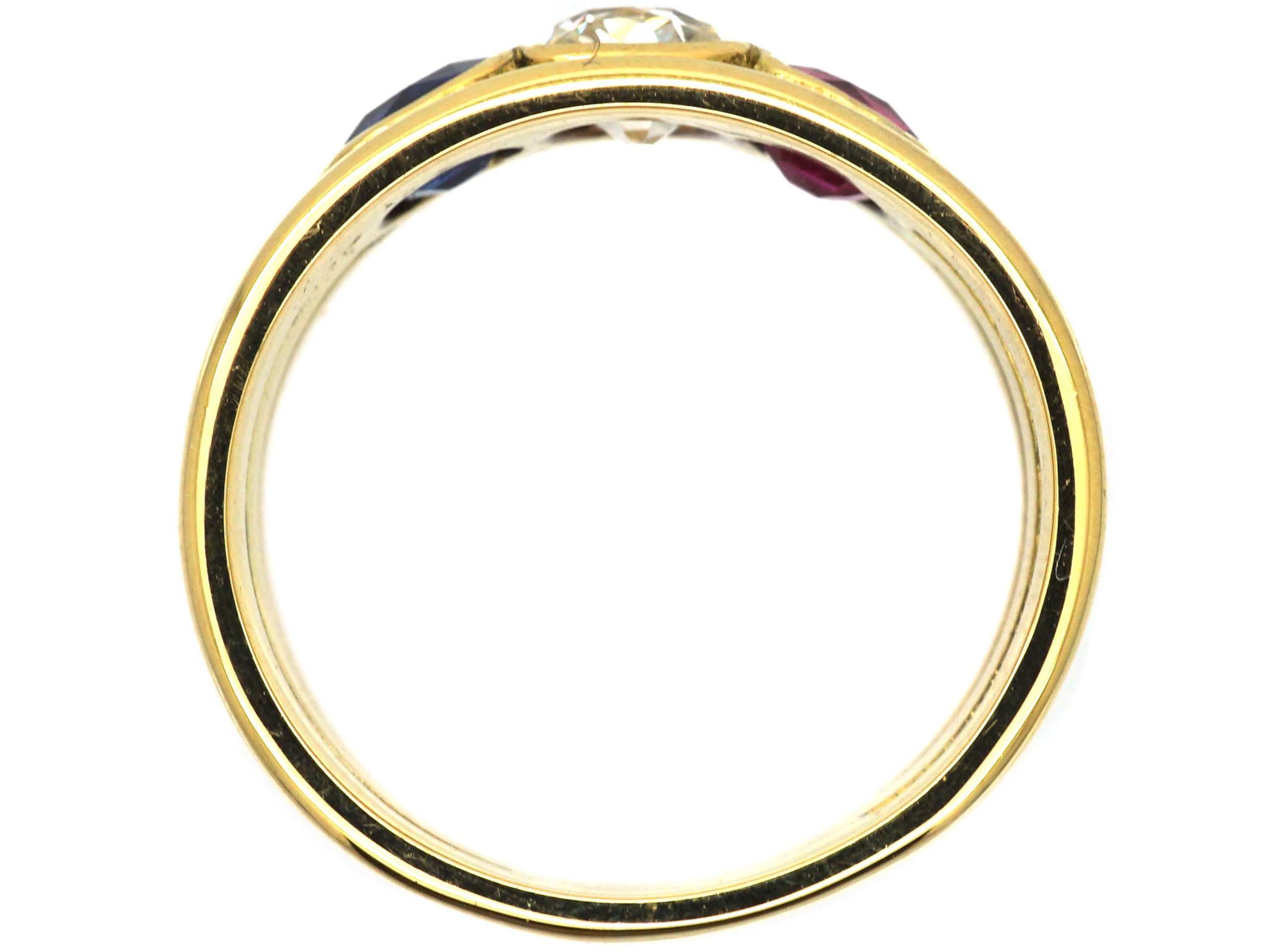 Retro 18ct Gold, Red, White & Blue Gem Set Ring (511S) | The Antique ...