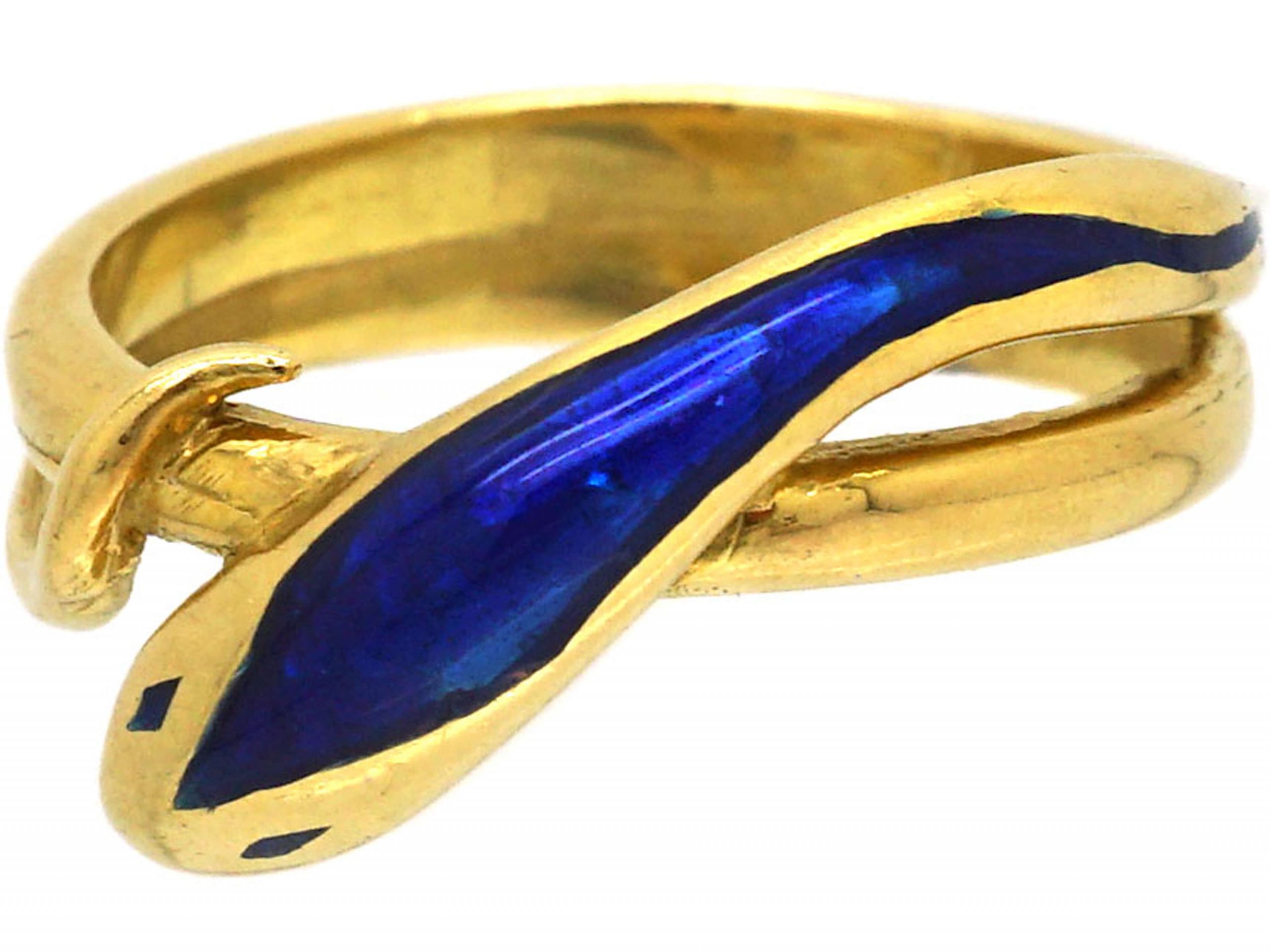 1970s 18ct Gold & Blue Enamel Snake Ring (439S) | The Antique Jewellery ...
