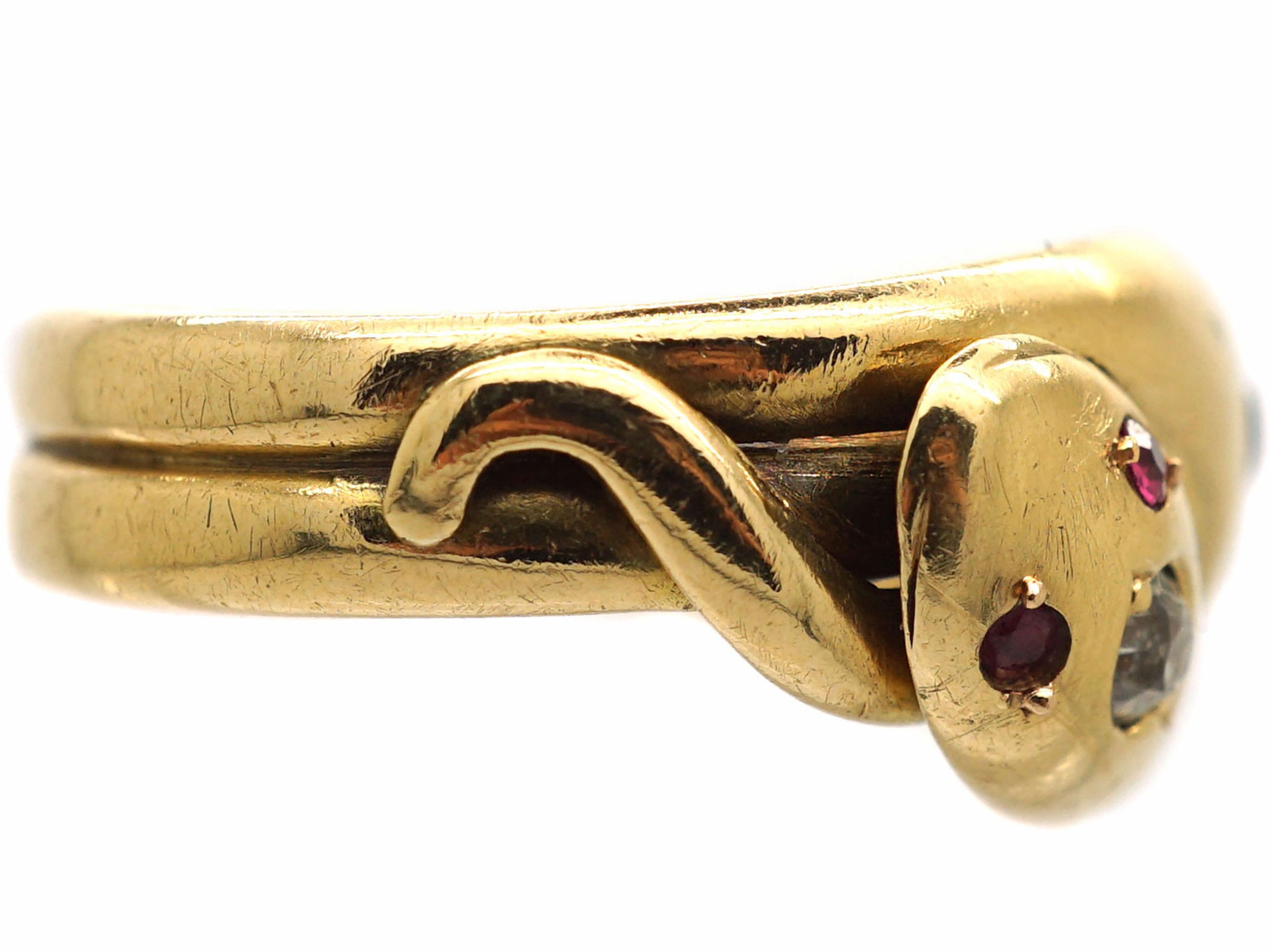 Victorian 18ct Gold Double Snake Ring set with Rubies & Diamonds (380S ...