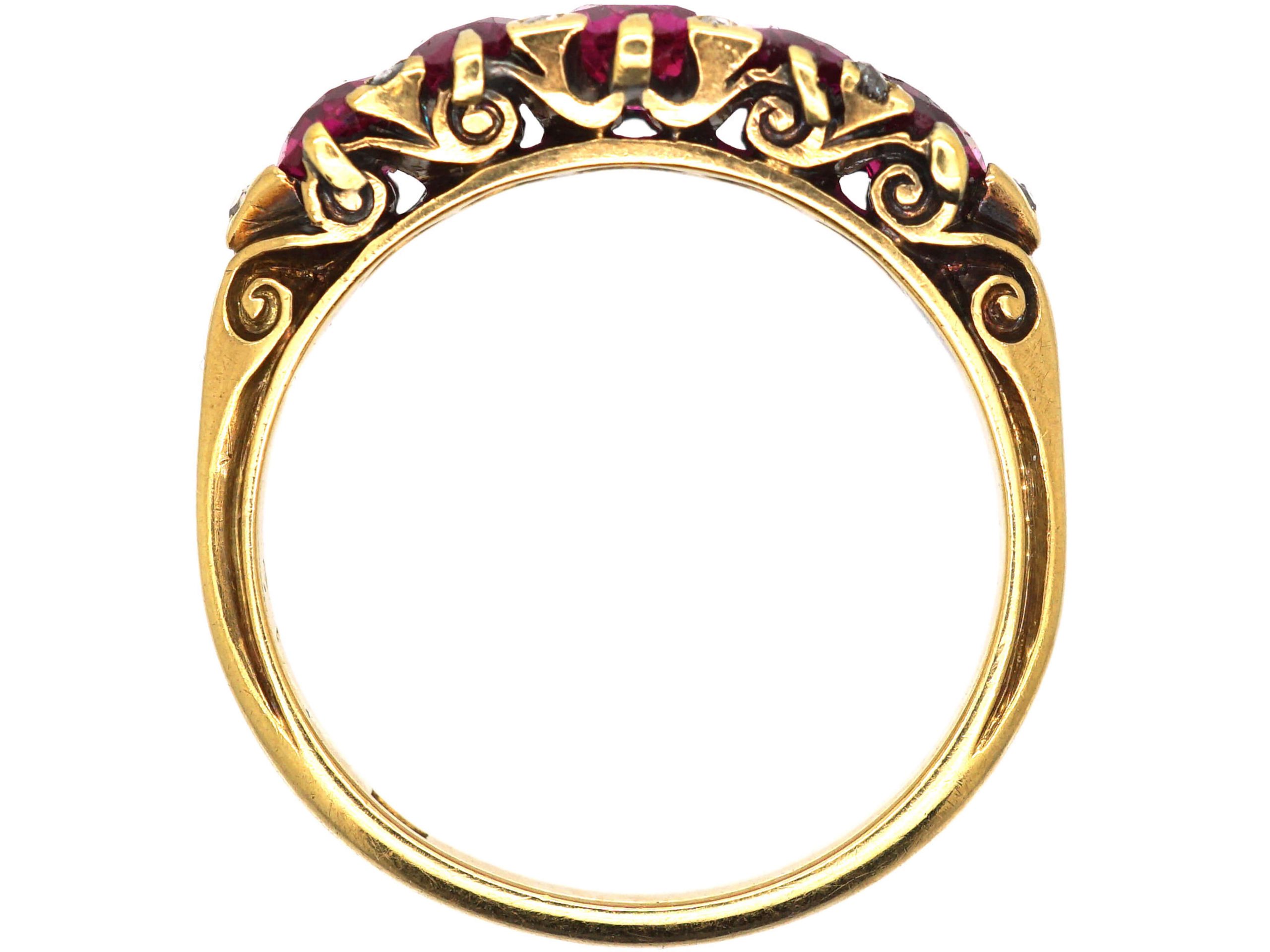 Victorian 18ct Gold, Five Stone Ruby Ring with Diamond Points (240S ...