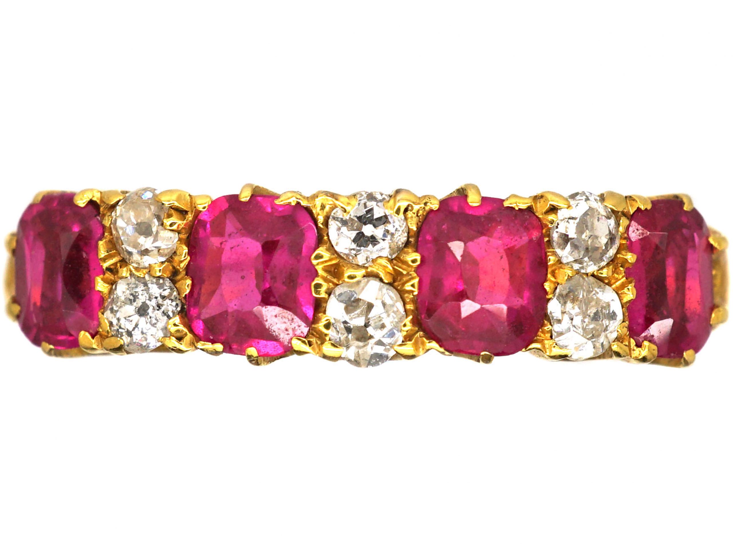 Edwardian 18ct Gold, Four Stone Ruby & Diamond Ring (450S) | The ...