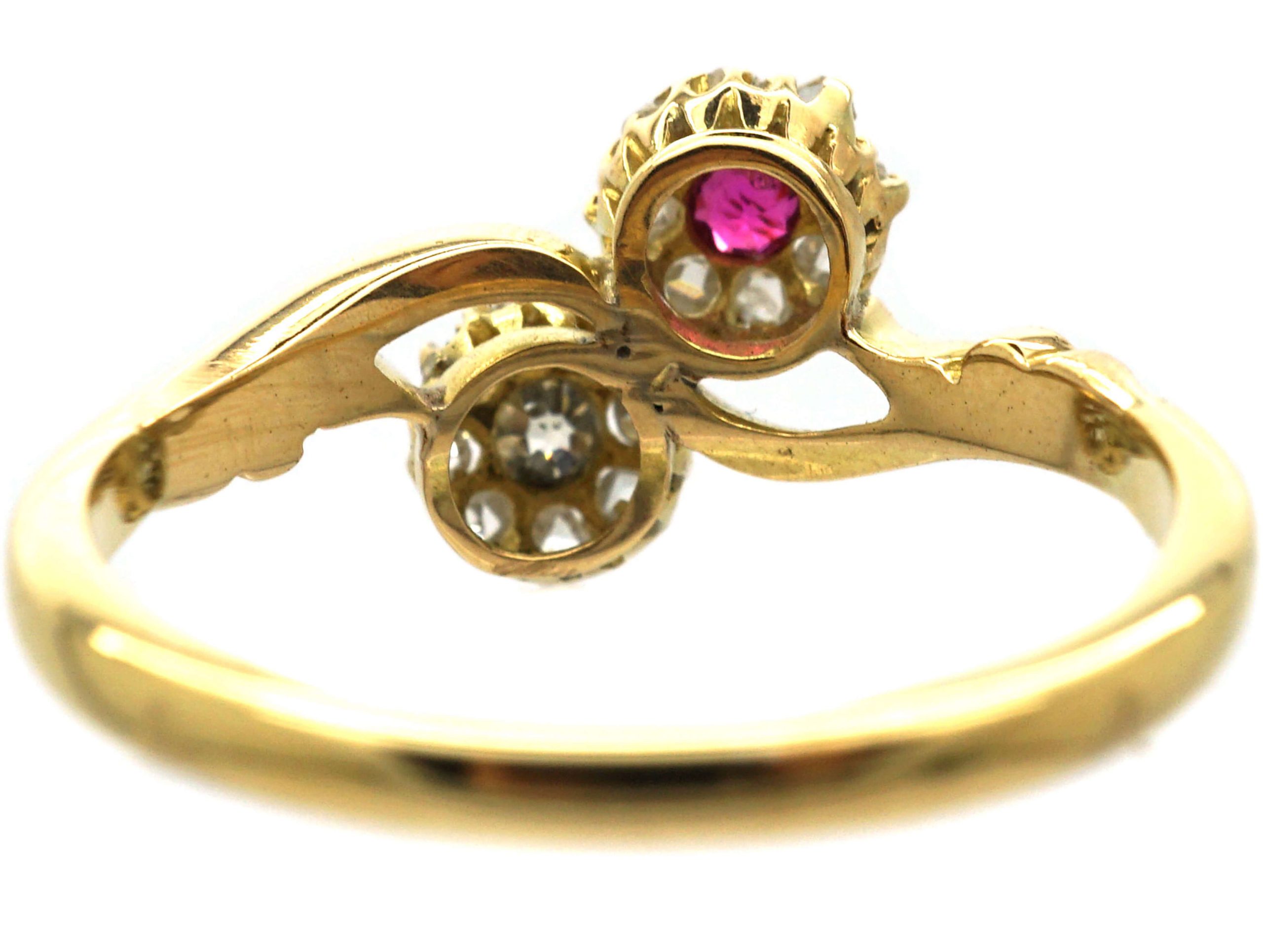 Edwardian 18ct Gold Ruby & Diamond Double Daisy Cluster Ring (523S ...