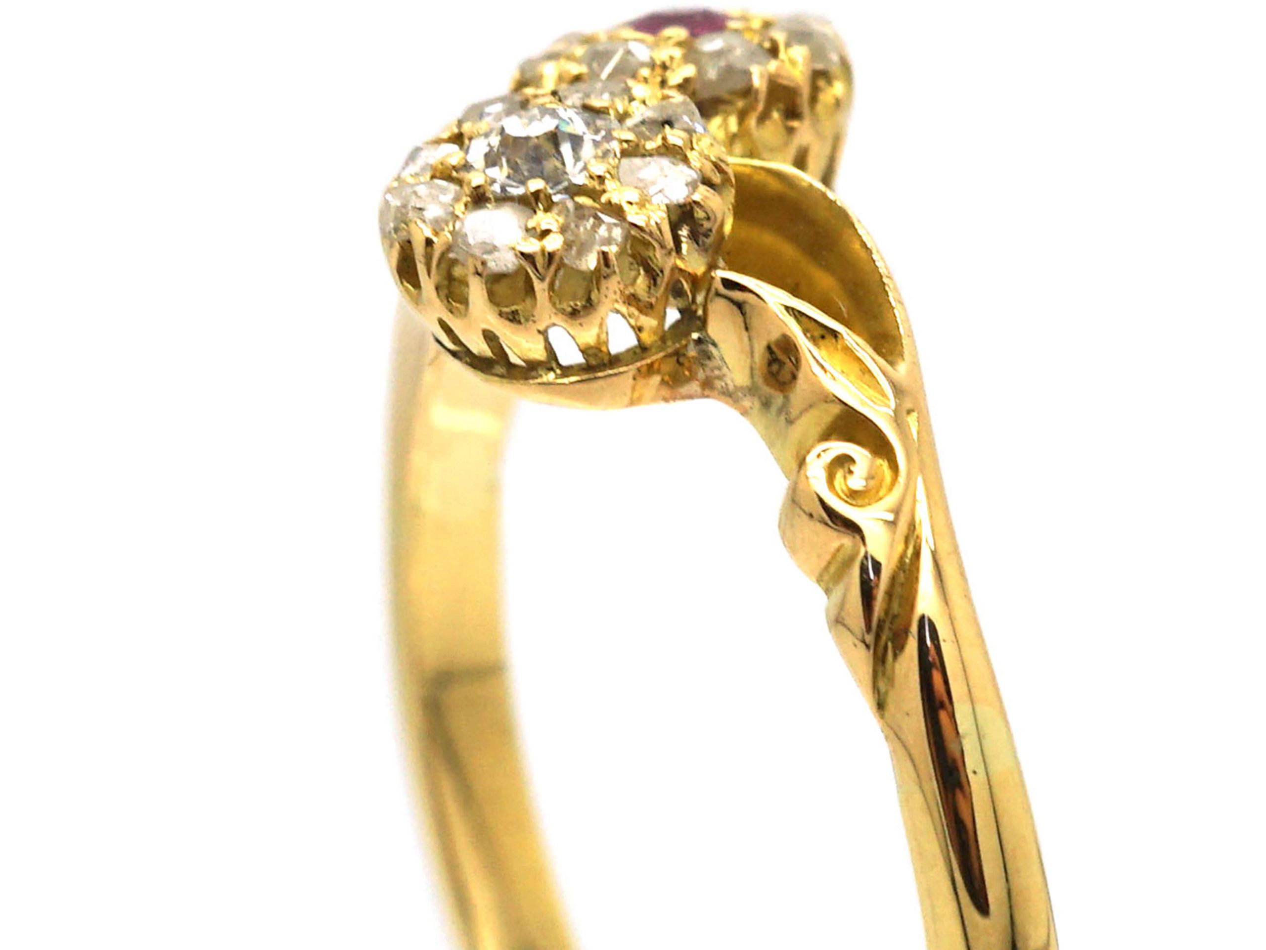 Edwardian 18ct Gold Ruby & Diamond Double Daisy Cluster Ring (523S ...