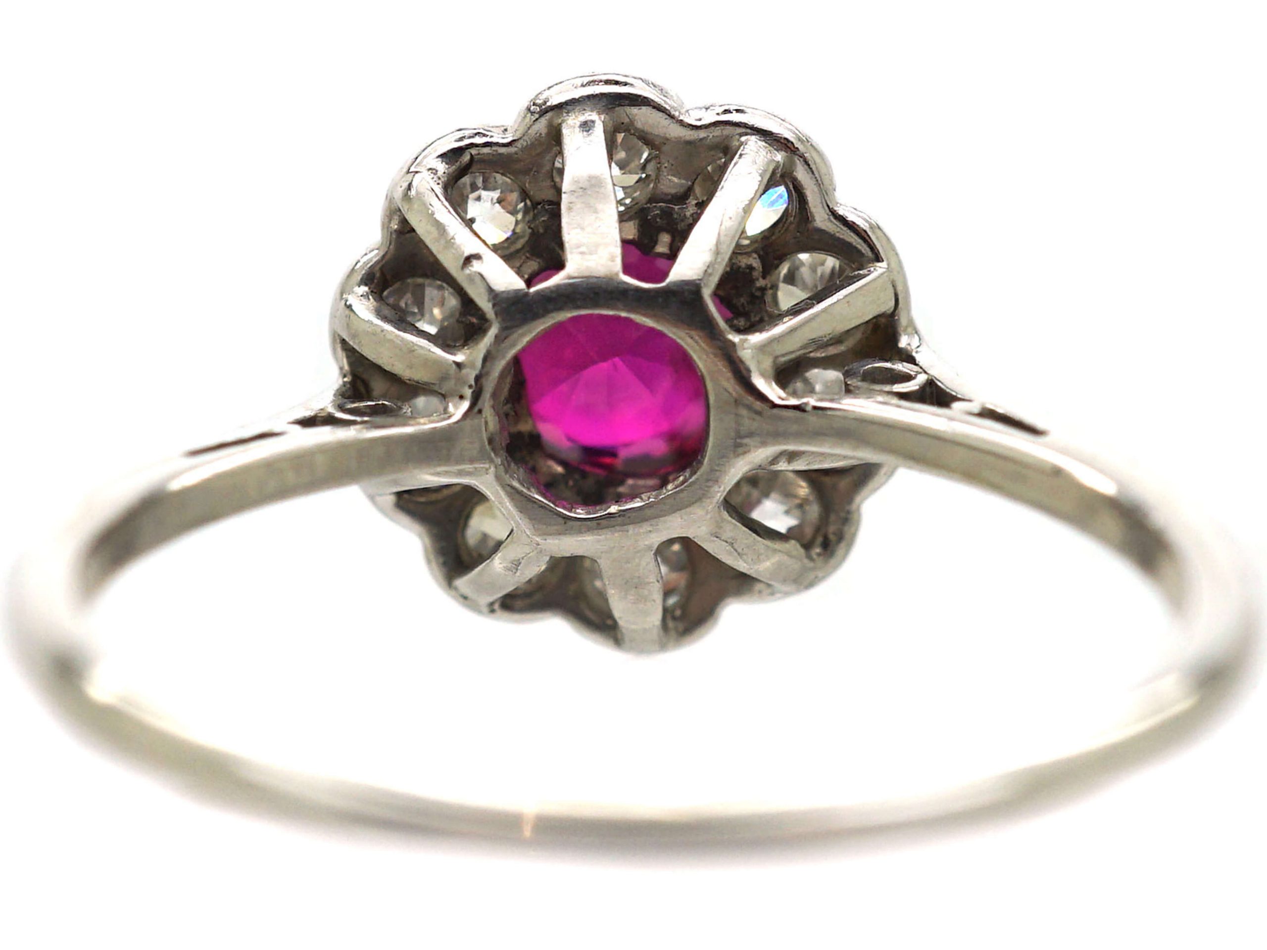 Edwardian Platinum, Ruby & Diamond Cluster Ring (220S) | The Antique ...