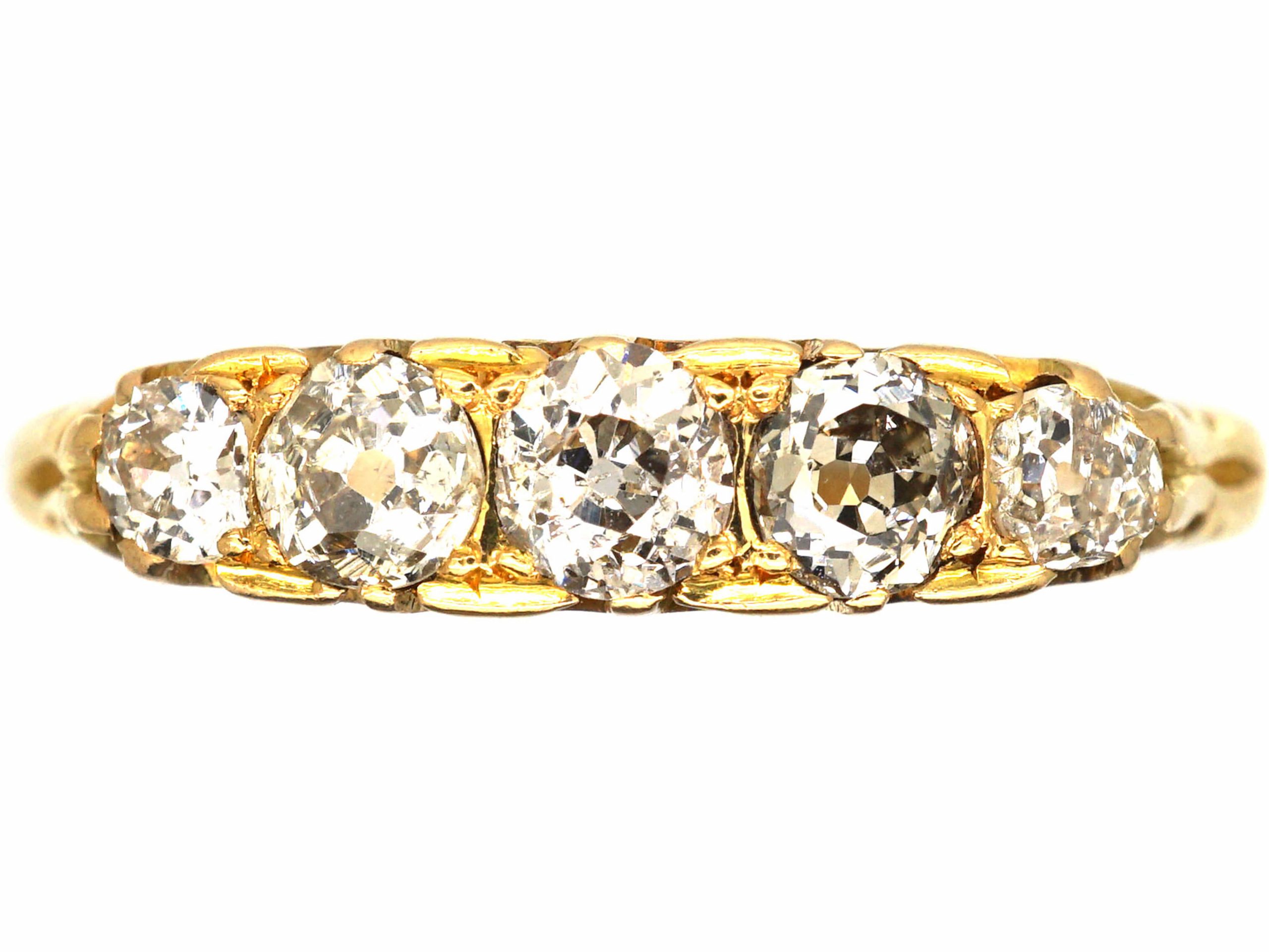 Edwardian 18ct Gold, Five Stone Diamond Carved Half Hoop Ring (423S ...