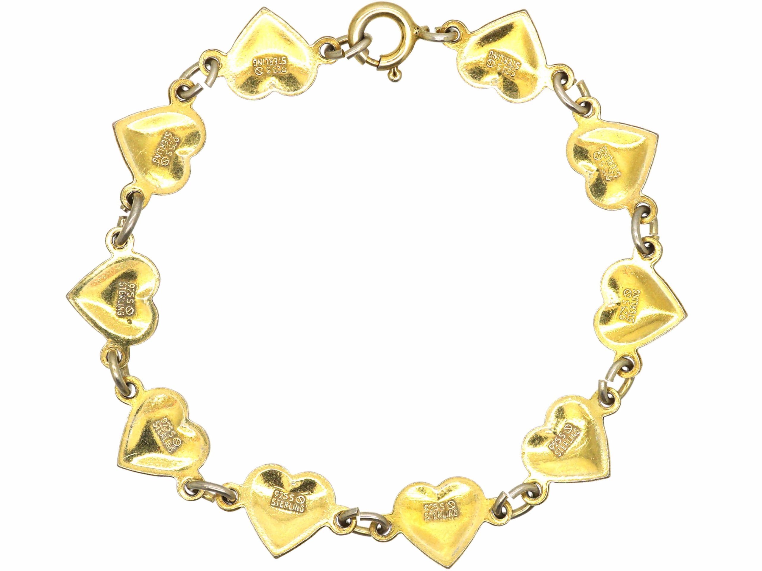 Mid 20th Century Norwegian Silver & Blue Enamel Hearts Bracelet (342S ...