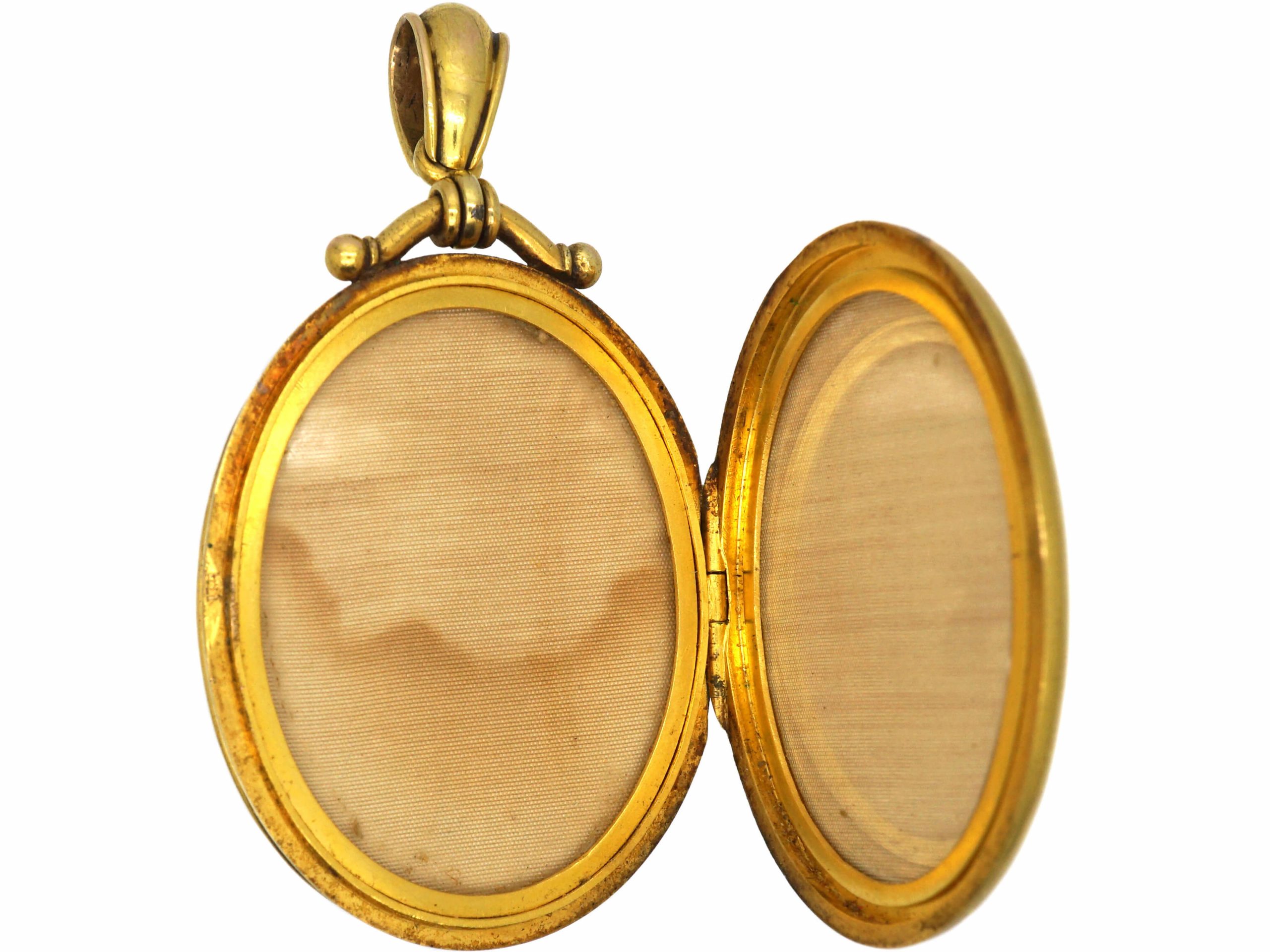 Victorian 18ct Gold Oval Shaped Locket set with Coral & Rose Diamonds ...
