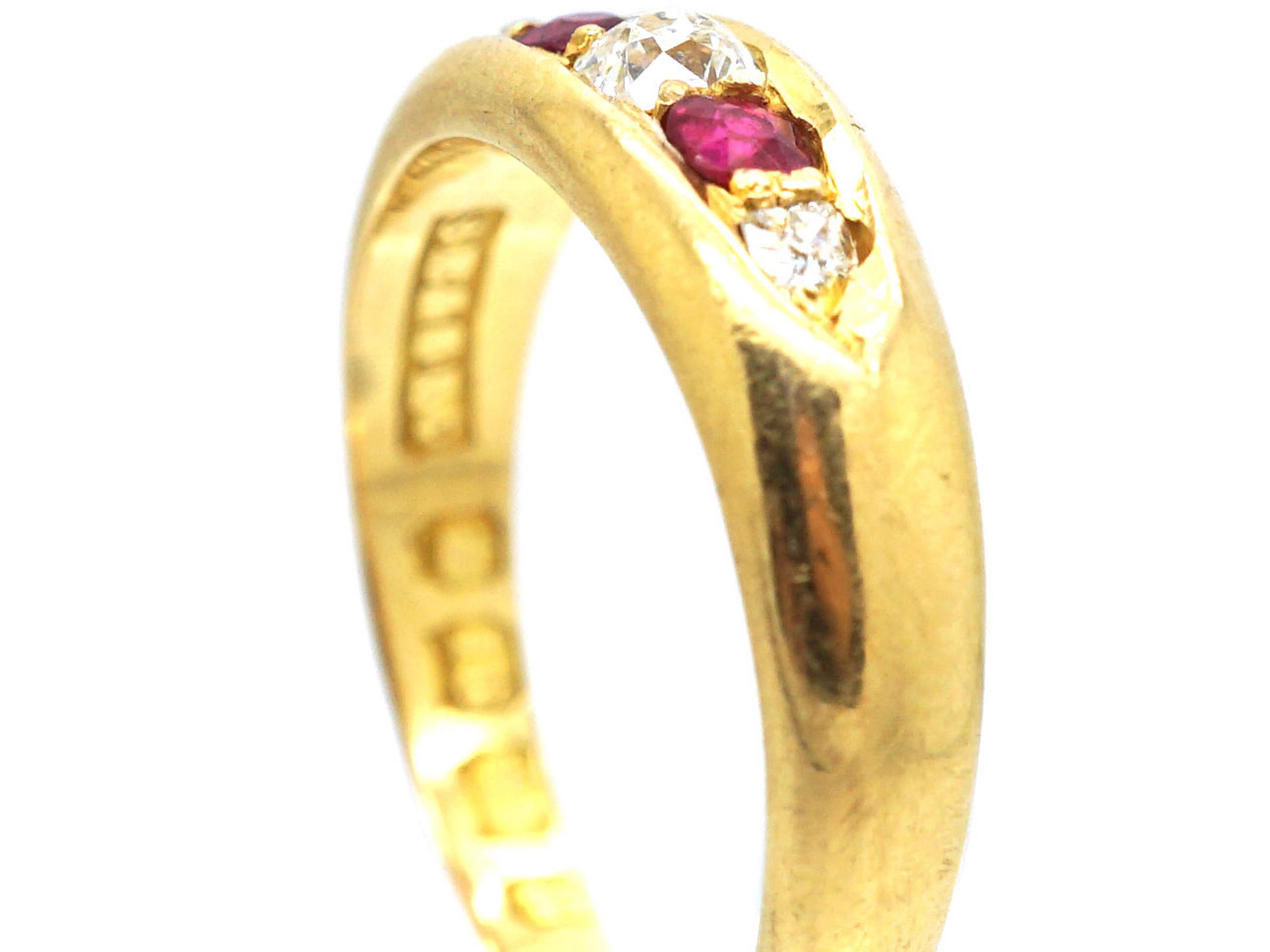 Victorian 18ct Gold, Five Stone Ruby & Diamond Boat Shaped Ring (740R ...