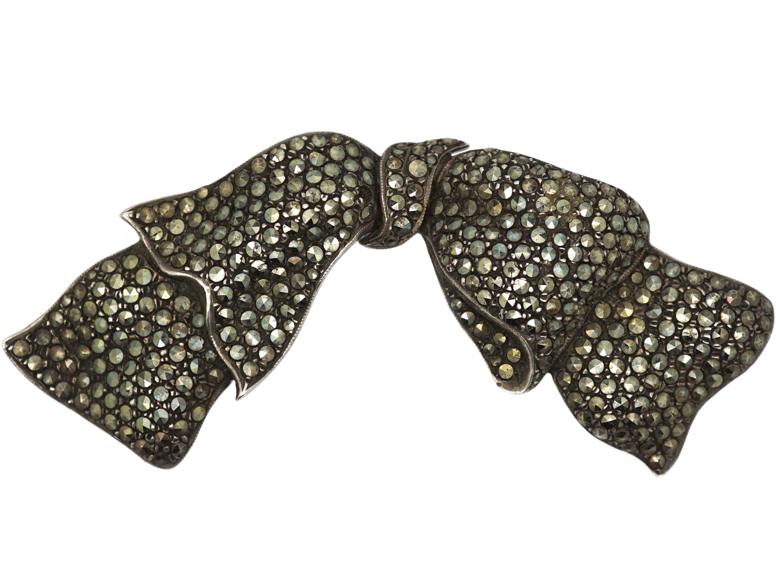 Art Deco Silver & Marcasite Bow Brooch (415S) | The Antique Jewellery ...