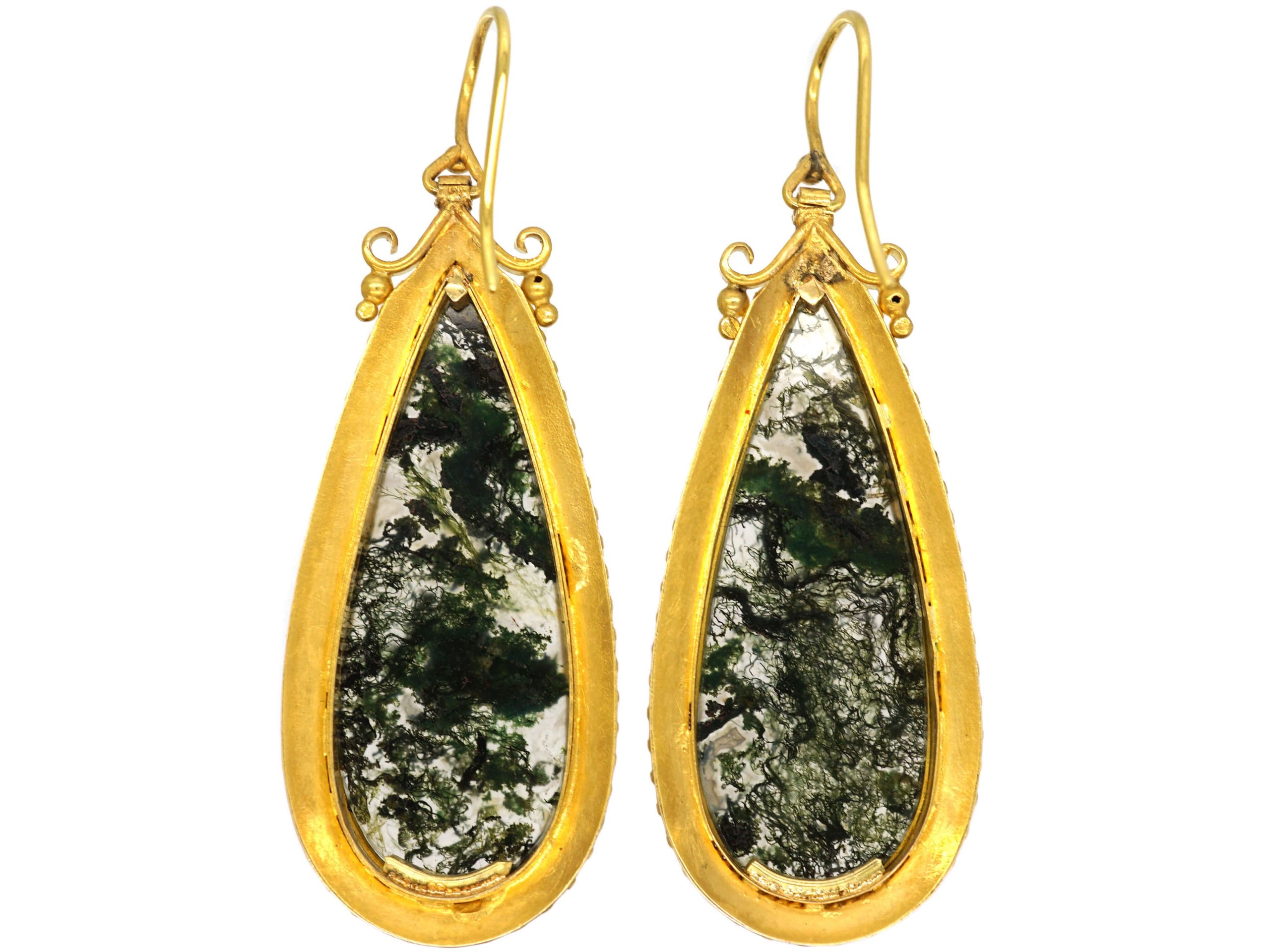 Victorian 18ct Gold & Moss Agate Drop Earrings | AJC - AUS
