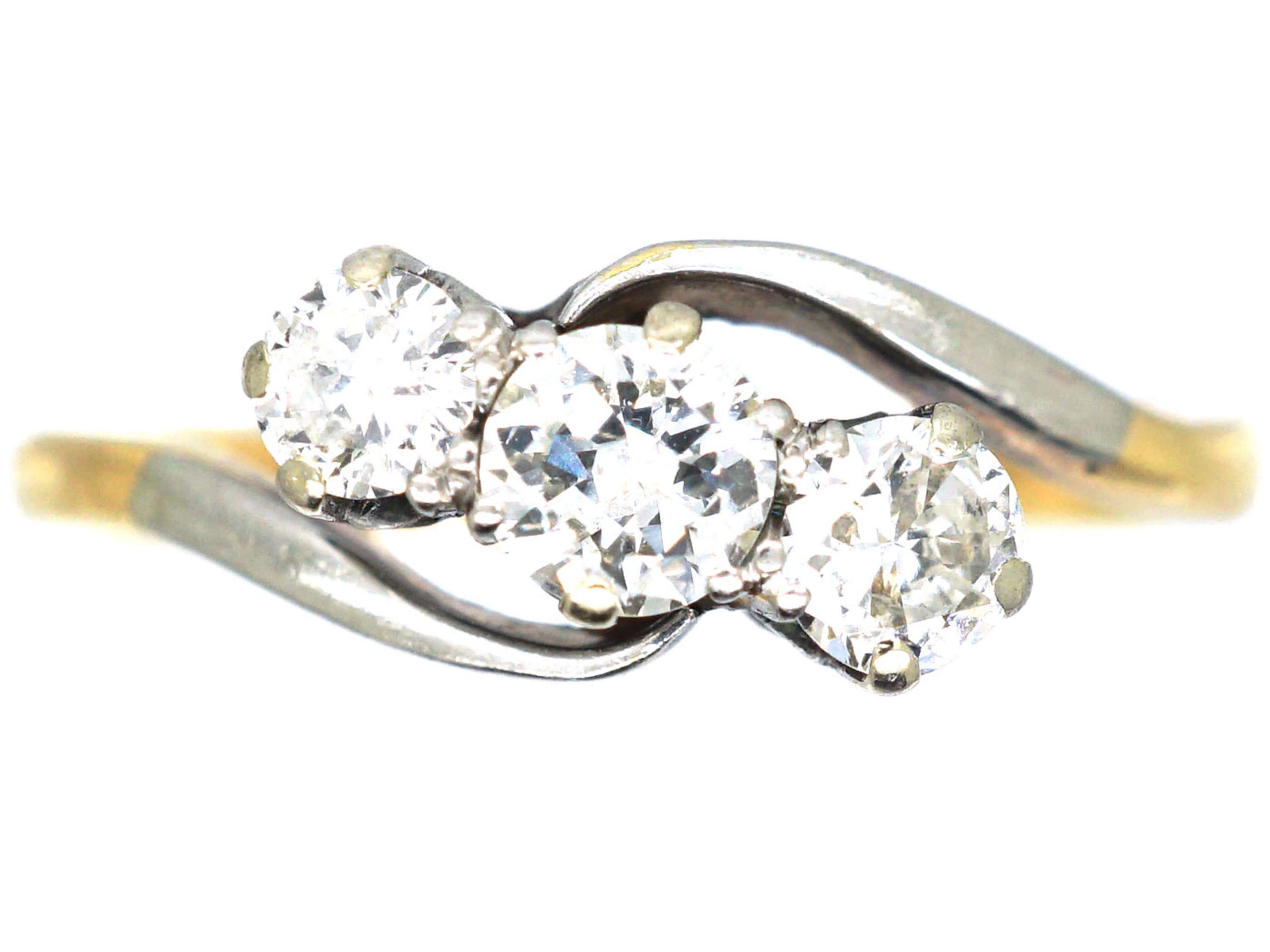 Edwardian 18ct Gold & Platinum, Three Stone Diamond Crossover Ring ...
