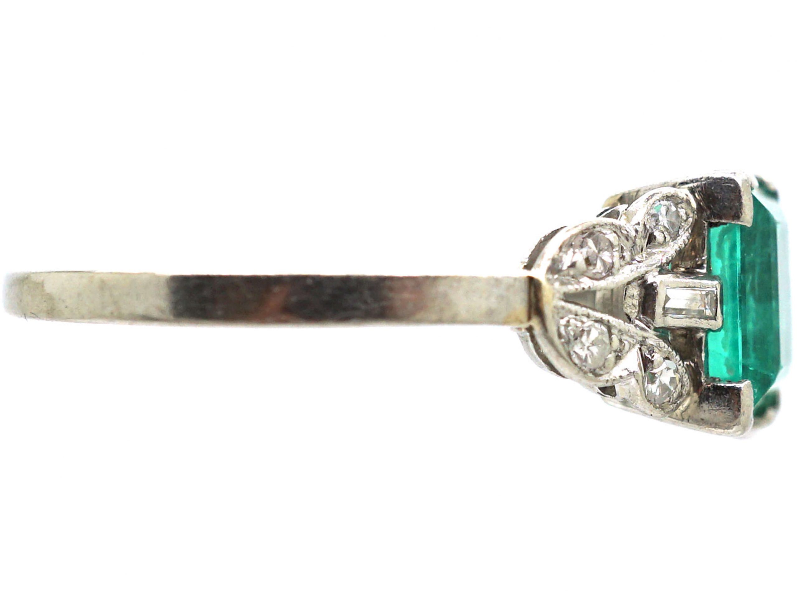 Art Deco Platinum, Rectangular Cut Emerald Ring with Diamond Set ...