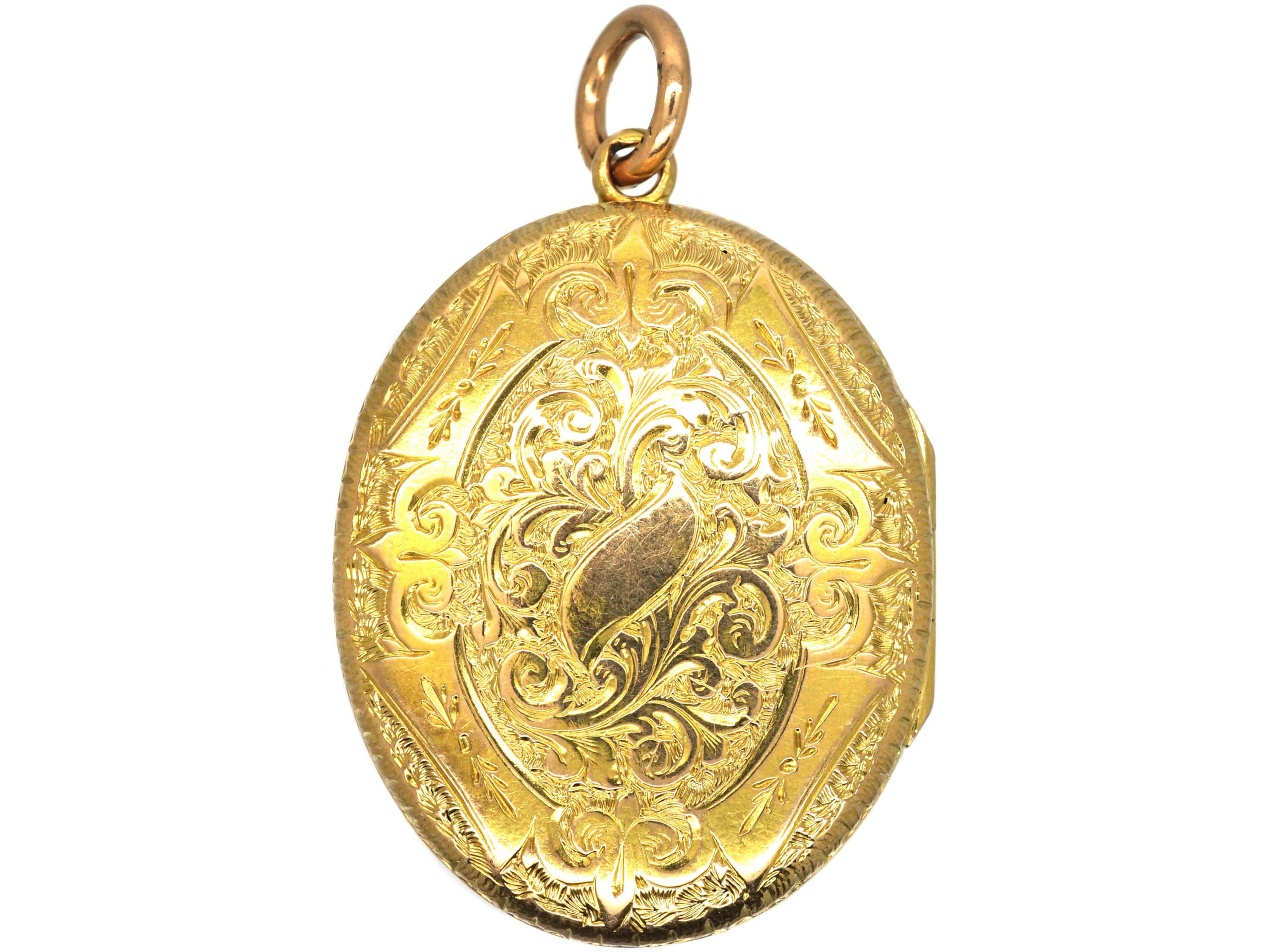 Victorian 15ct Gold Oval Locket with Engraved Detail (590S) | The ...