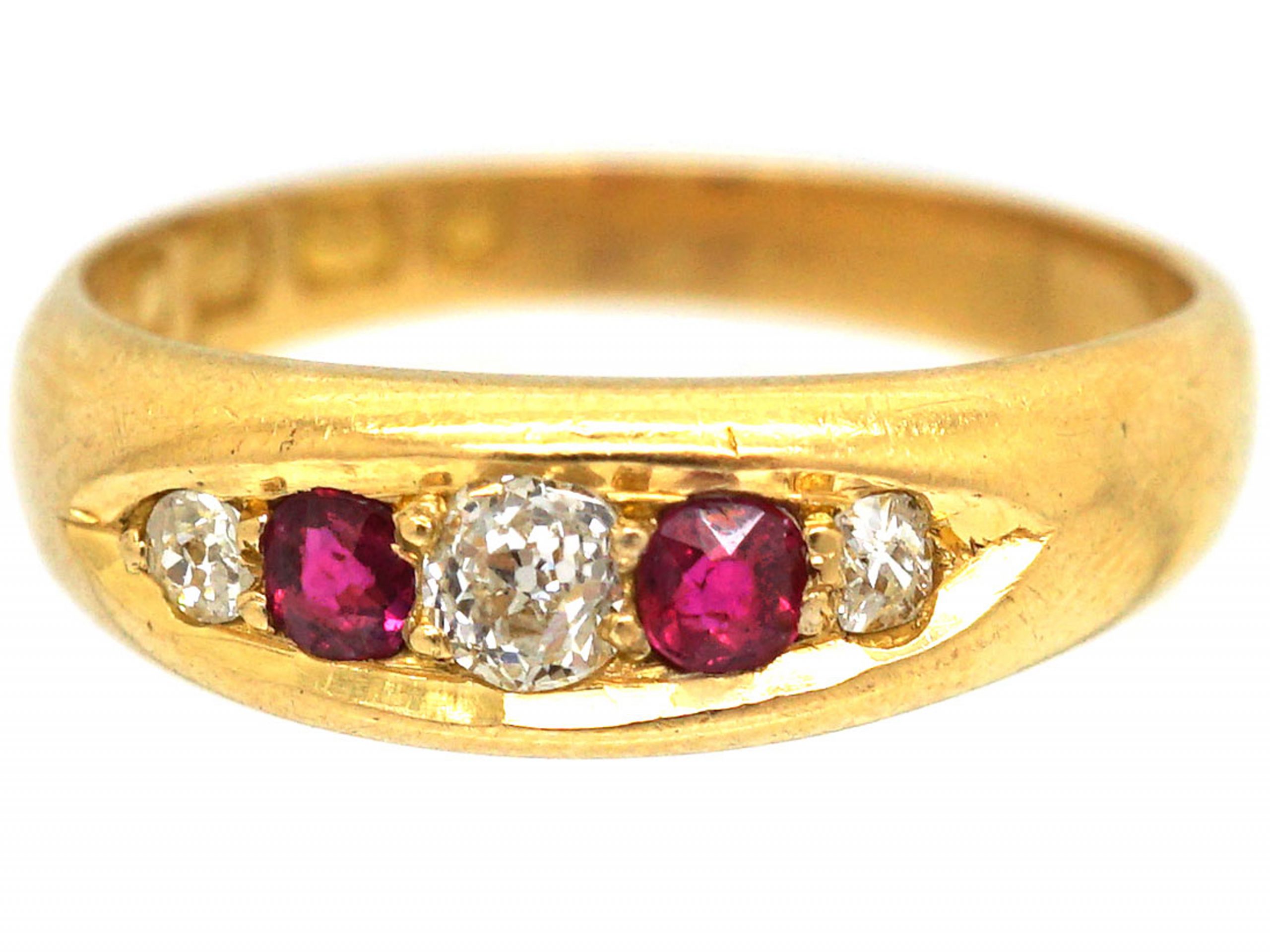 Victorian 18ct Gold, Five Stone Ruby & Diamond Boat Shaped Ring (740R ...