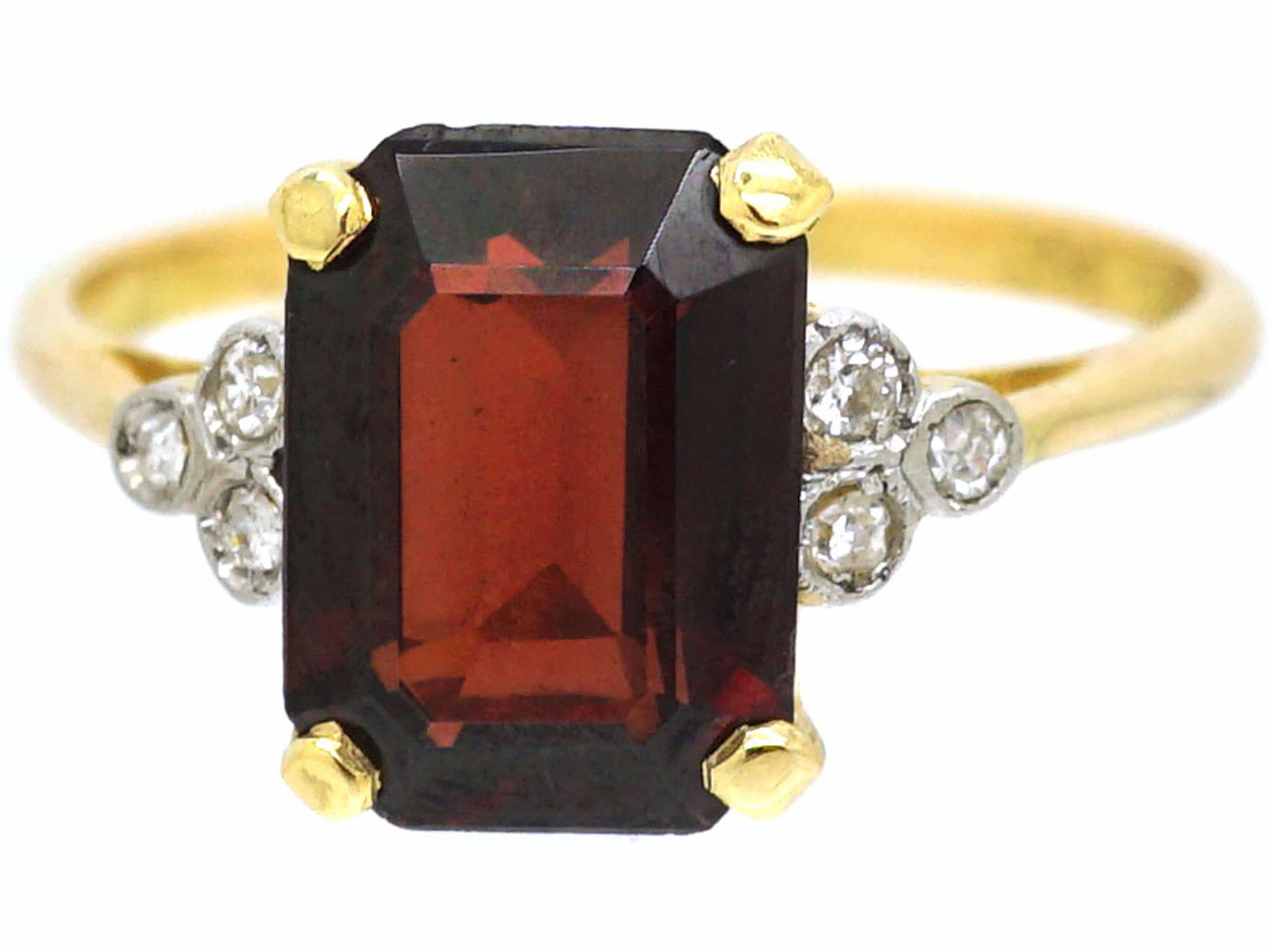 Art Deco 18ct Gold & Platinum, Rectangular Garnet Ring with Diamond Set ...