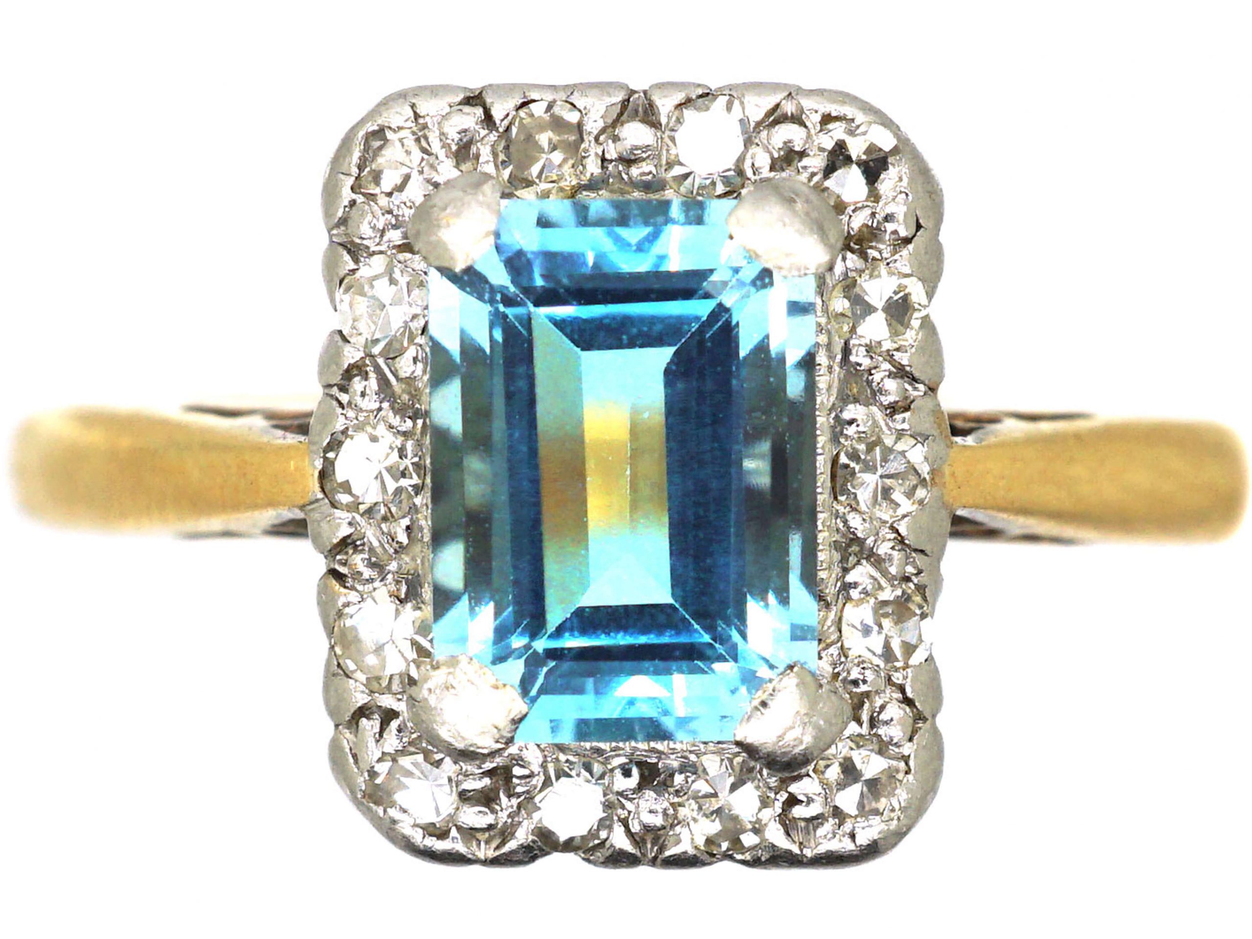 Mid-Century 18ct Gold & Platinum, Aquamarine & Diamond Rectangular Ring ...