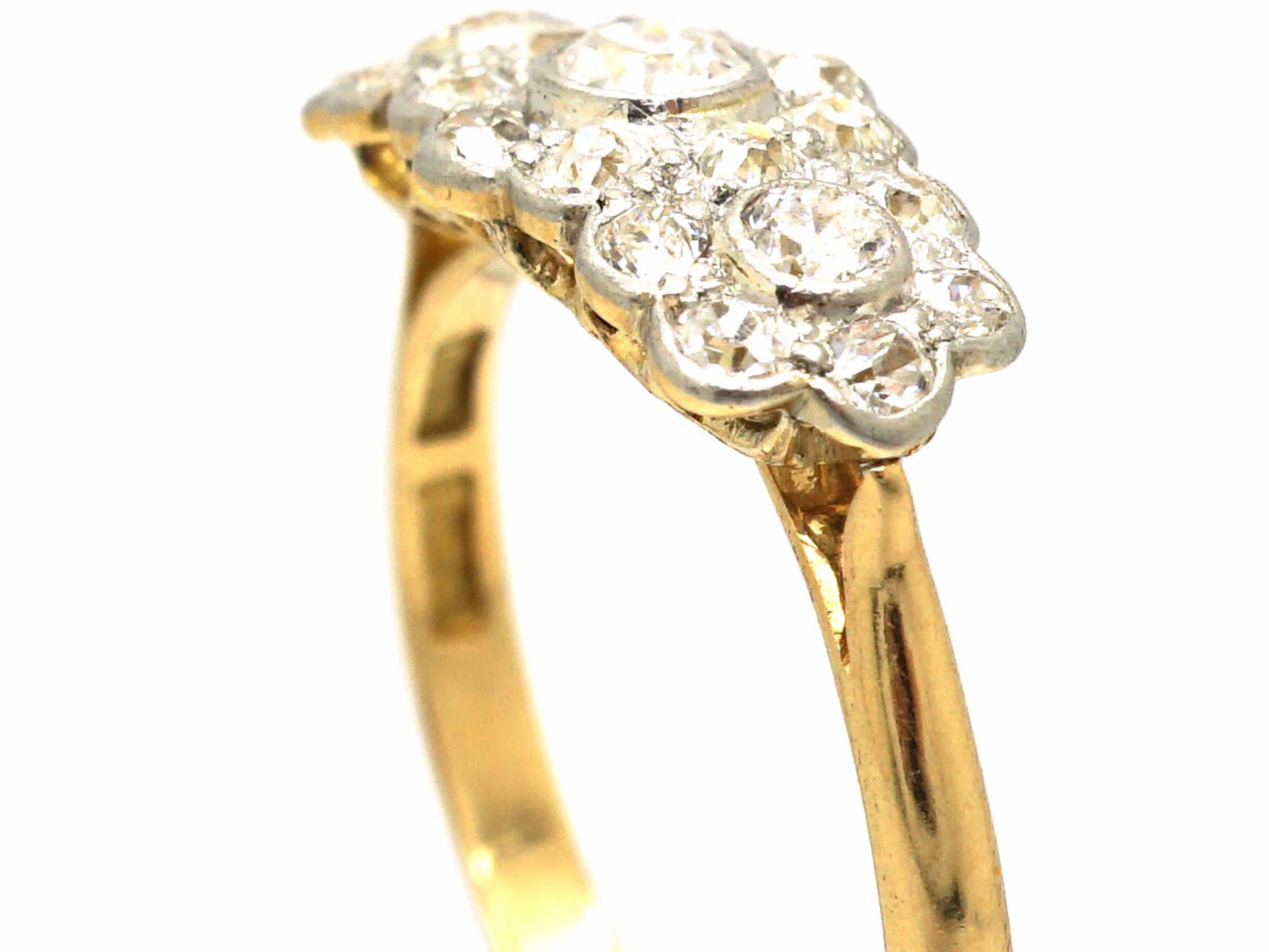 Edwardian 18ct Gold & Diamond Triple Cluster Diamond Ring (543S) | The ...