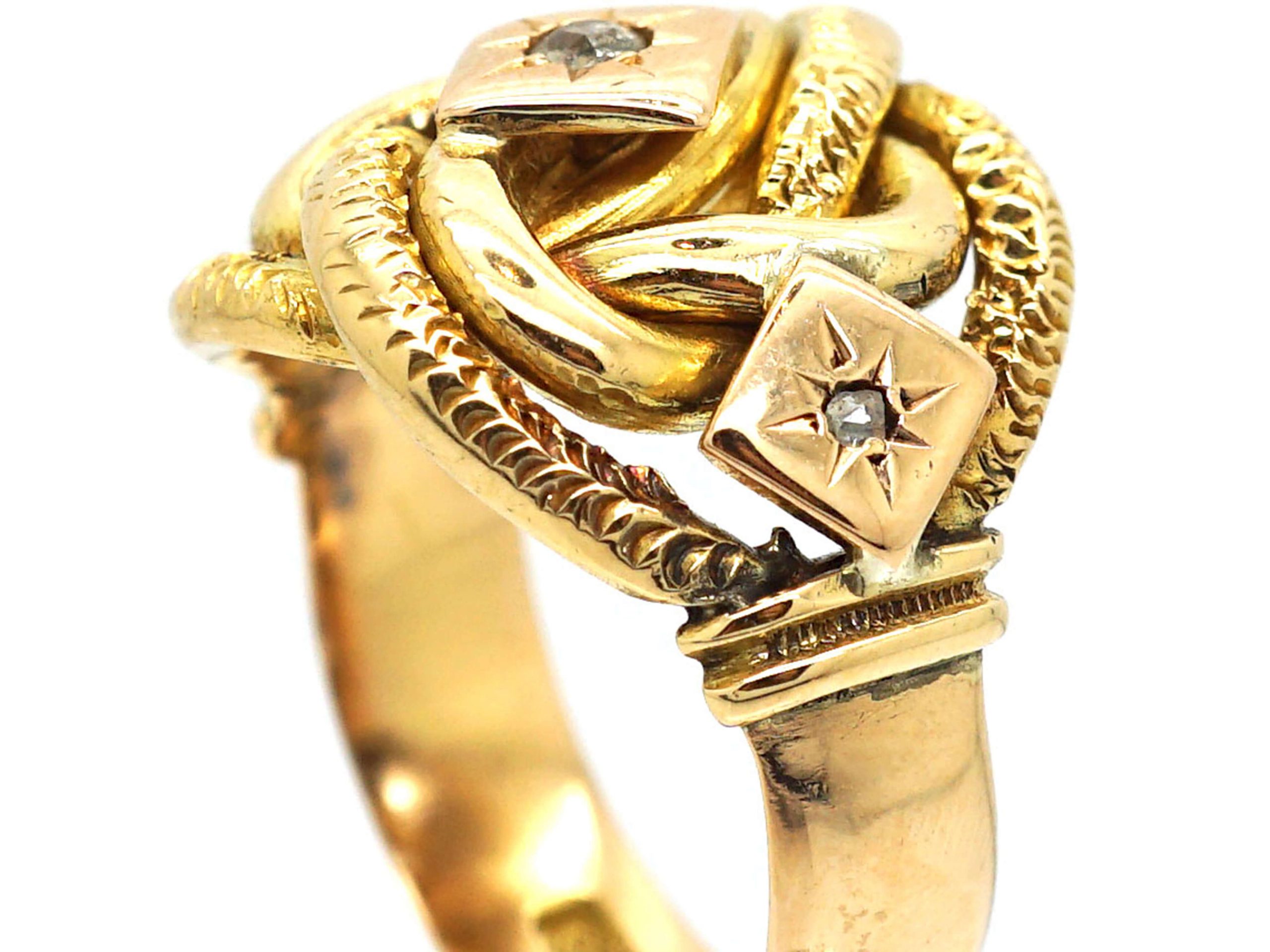 Edwardian Large 18ct Gold Knot Ring set with Three Diamonds (599S ...