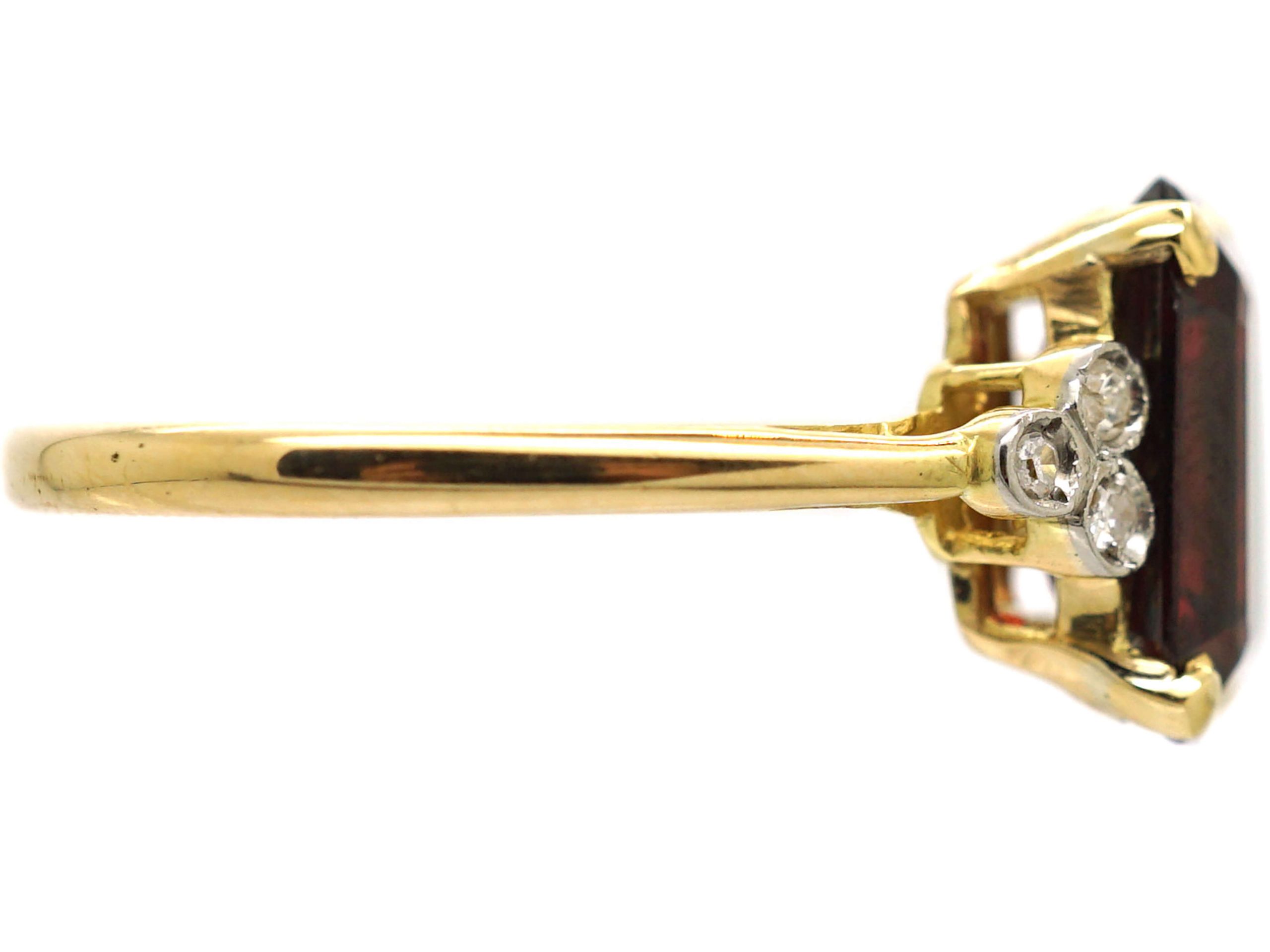 Art Deco 18ct Gold & Platinum, Rectangular Garnet Ring with Diamond Set ...
