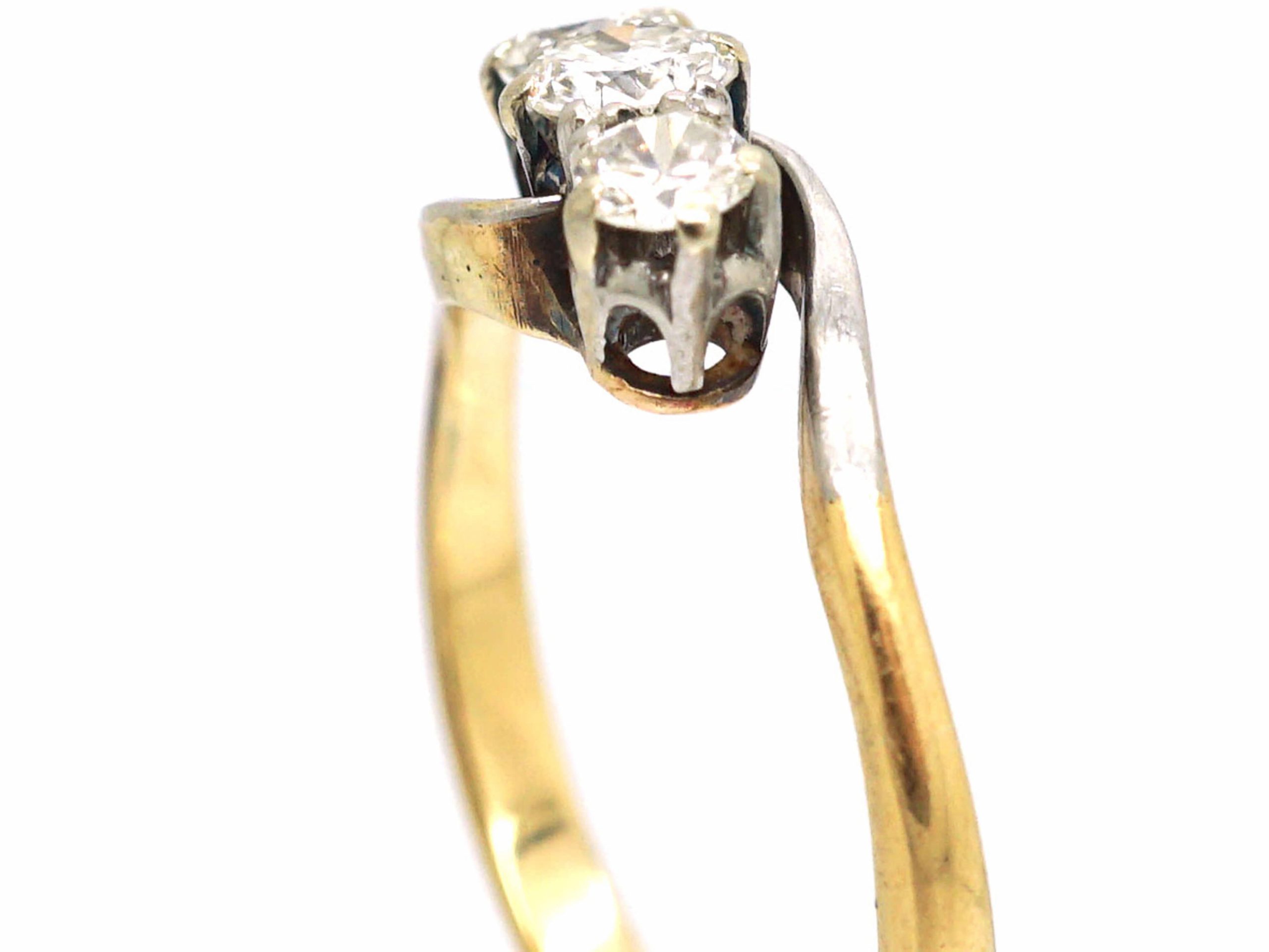 Edwardian 18ct Gold & Platinum, Three Stone Diamond Crossover Ring ...