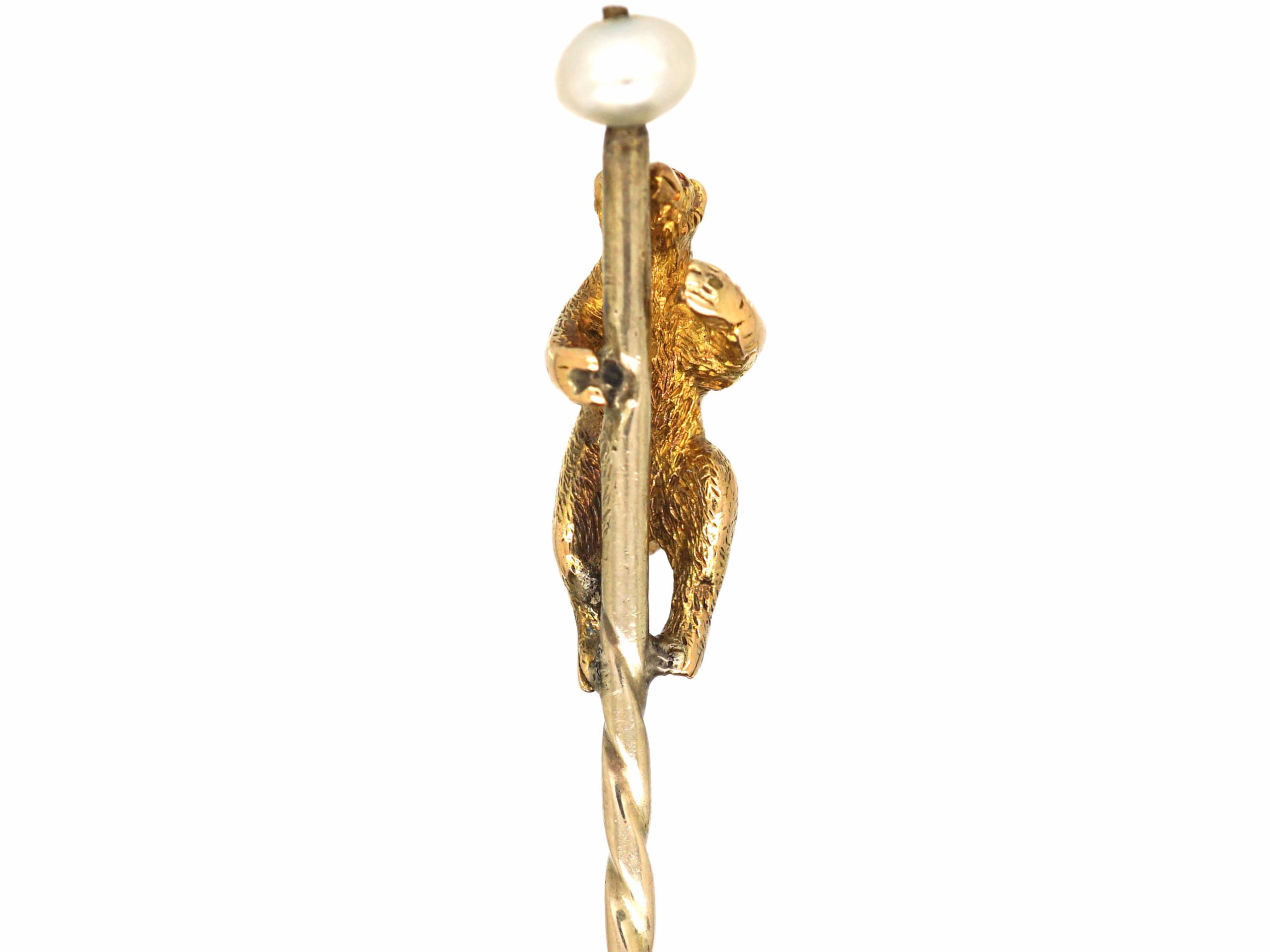 Edwardian 15ct Gold Bear Tie Pin with Natural Pearl (625S) | The ...