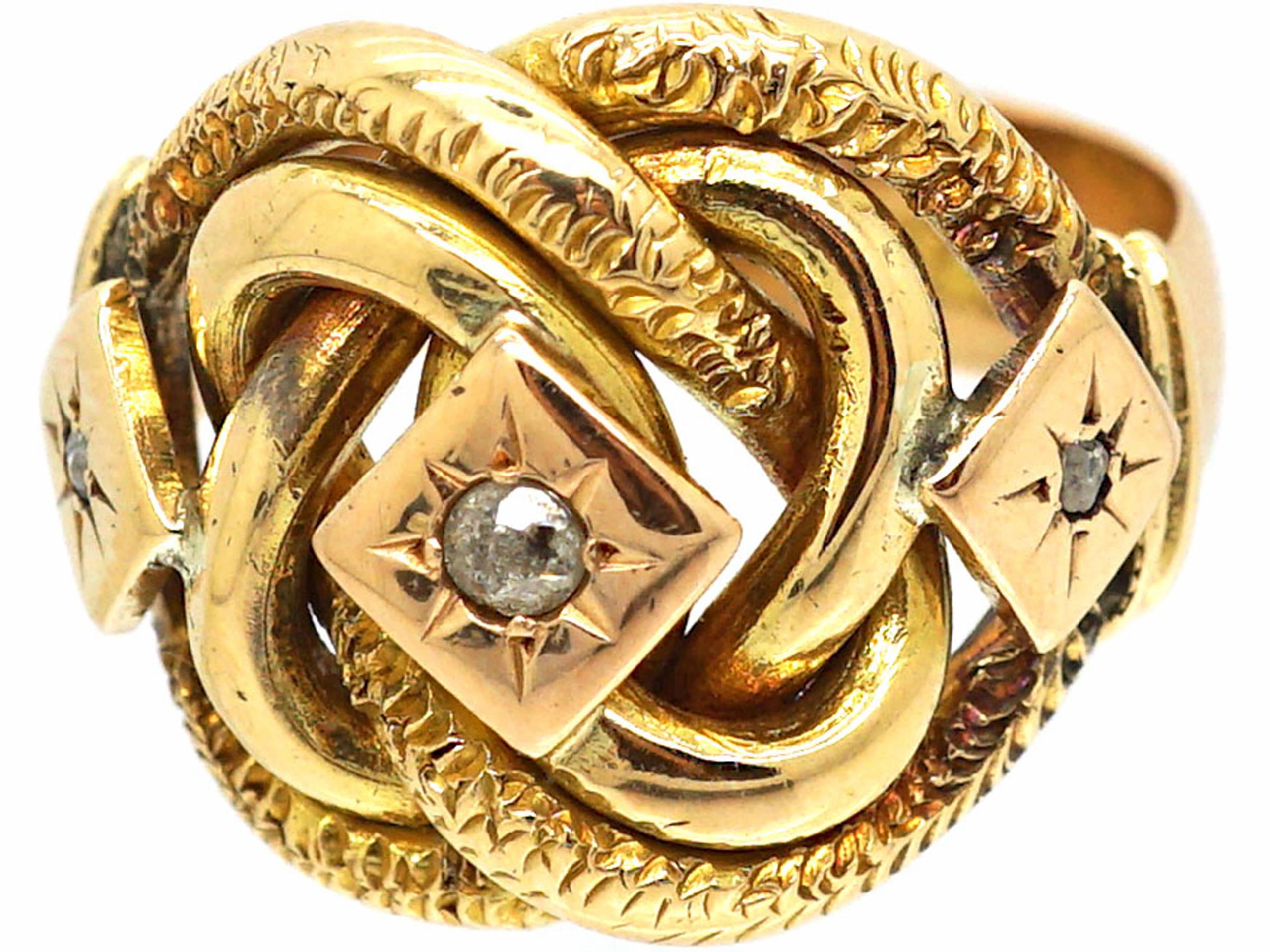 Edwardian Large 18ct Gold Knot Ring set with Three Diamonds (599S ...
