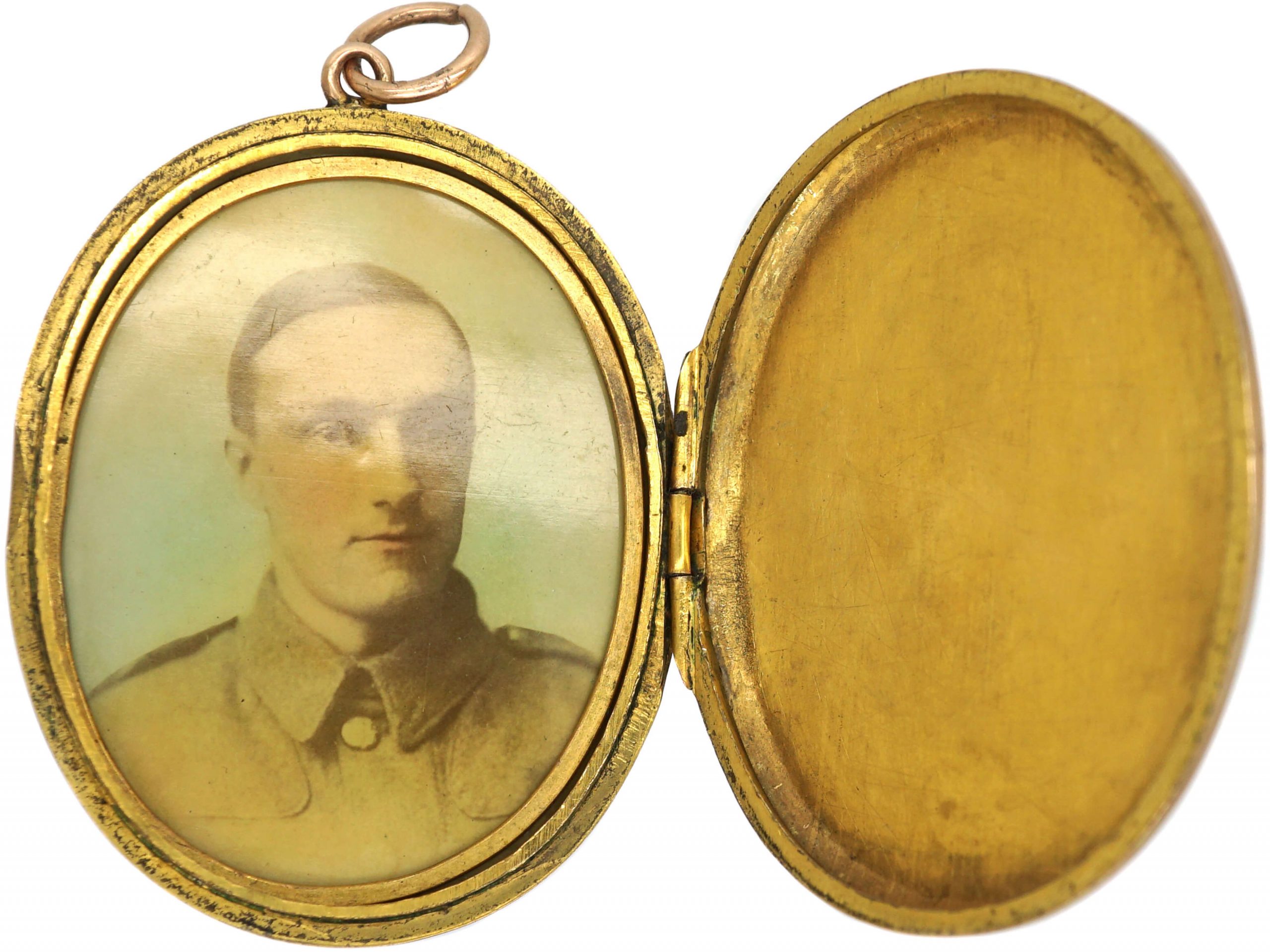 Edwardian 9ct Back & Front Oval Locket with Swallow & Rose Branch Motif ...