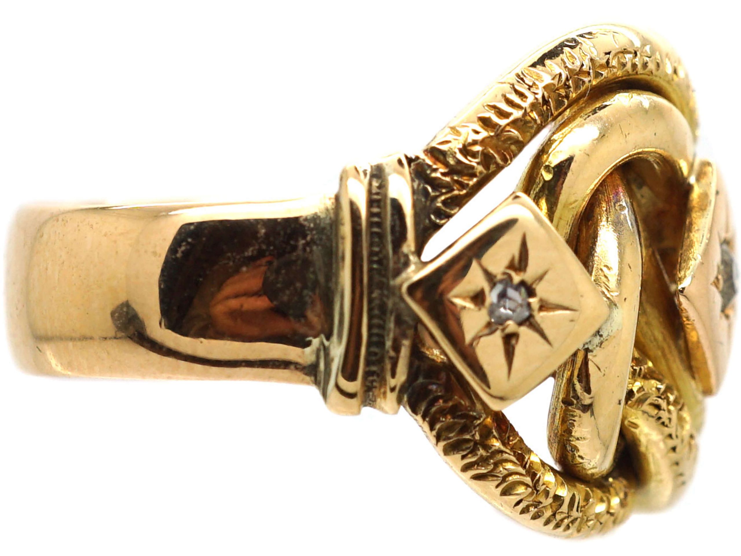 Edwardian Large 18ct Gold Knot Ring set with Three Diamonds (599S ...