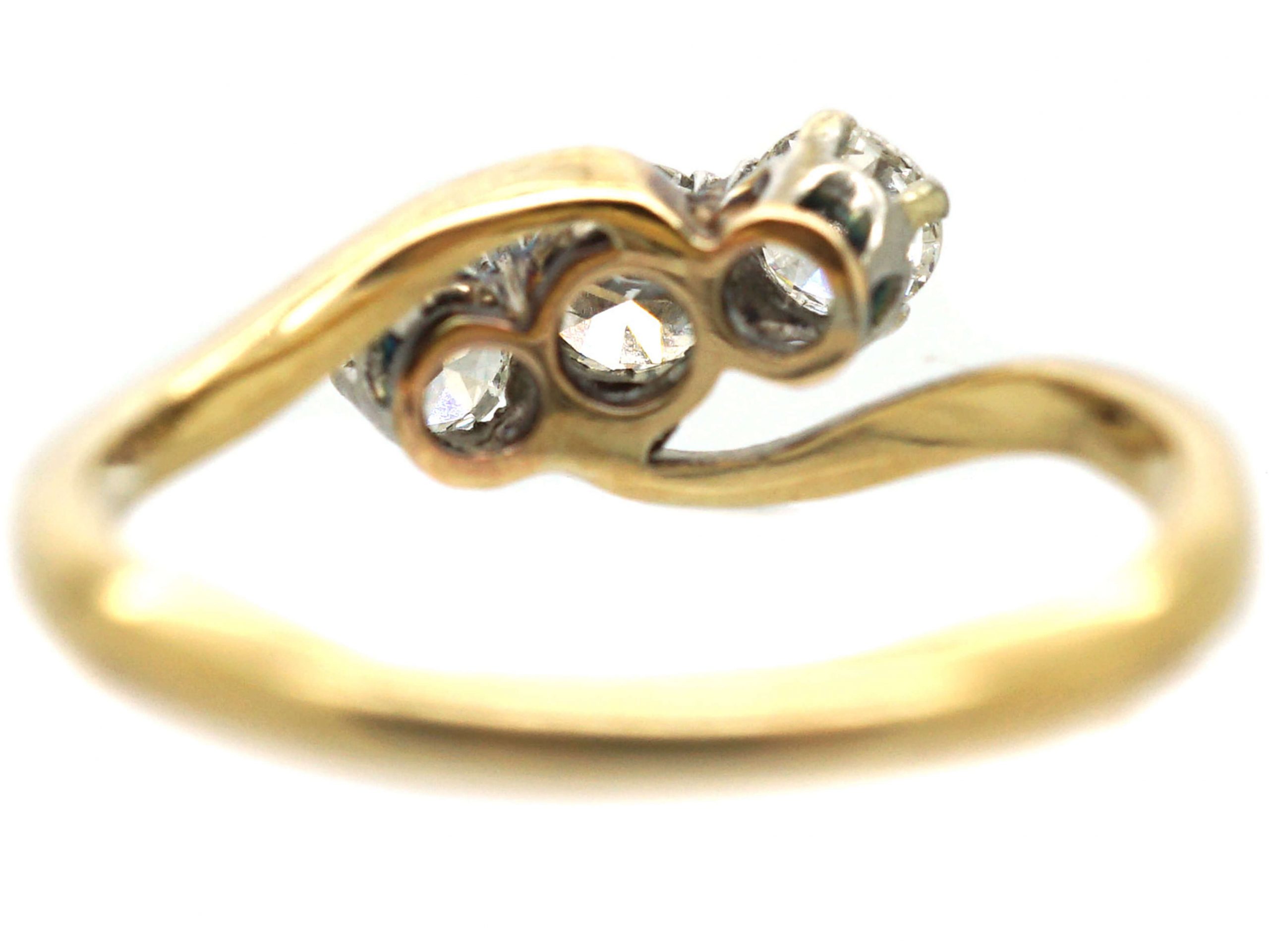 Edwardian 18ct Gold & Platinum, Three Stone Diamond Crossover Ring ...