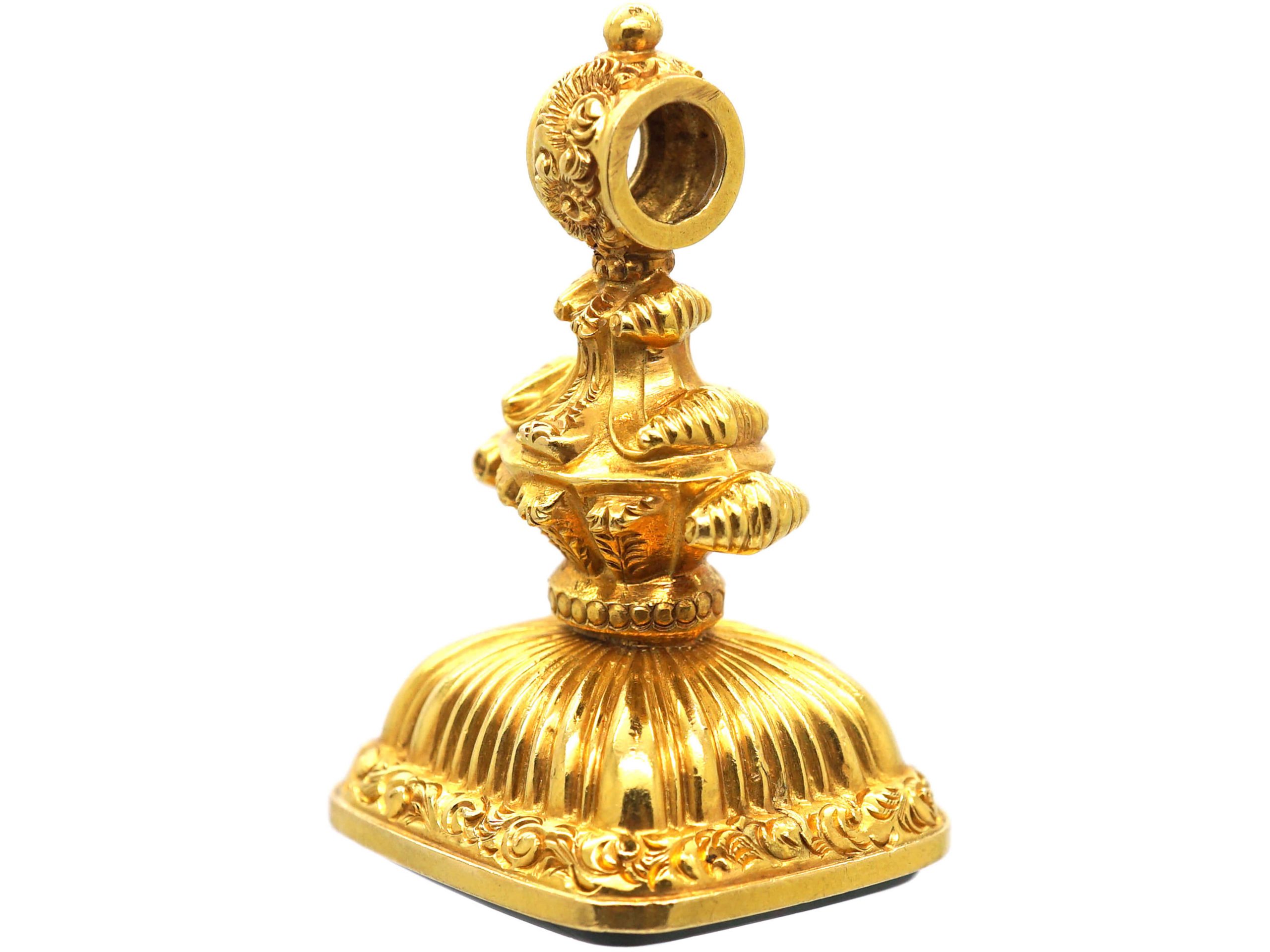 William IV 18ct Gold Seal with Bloodstone Base with a Lion Intaglio ...