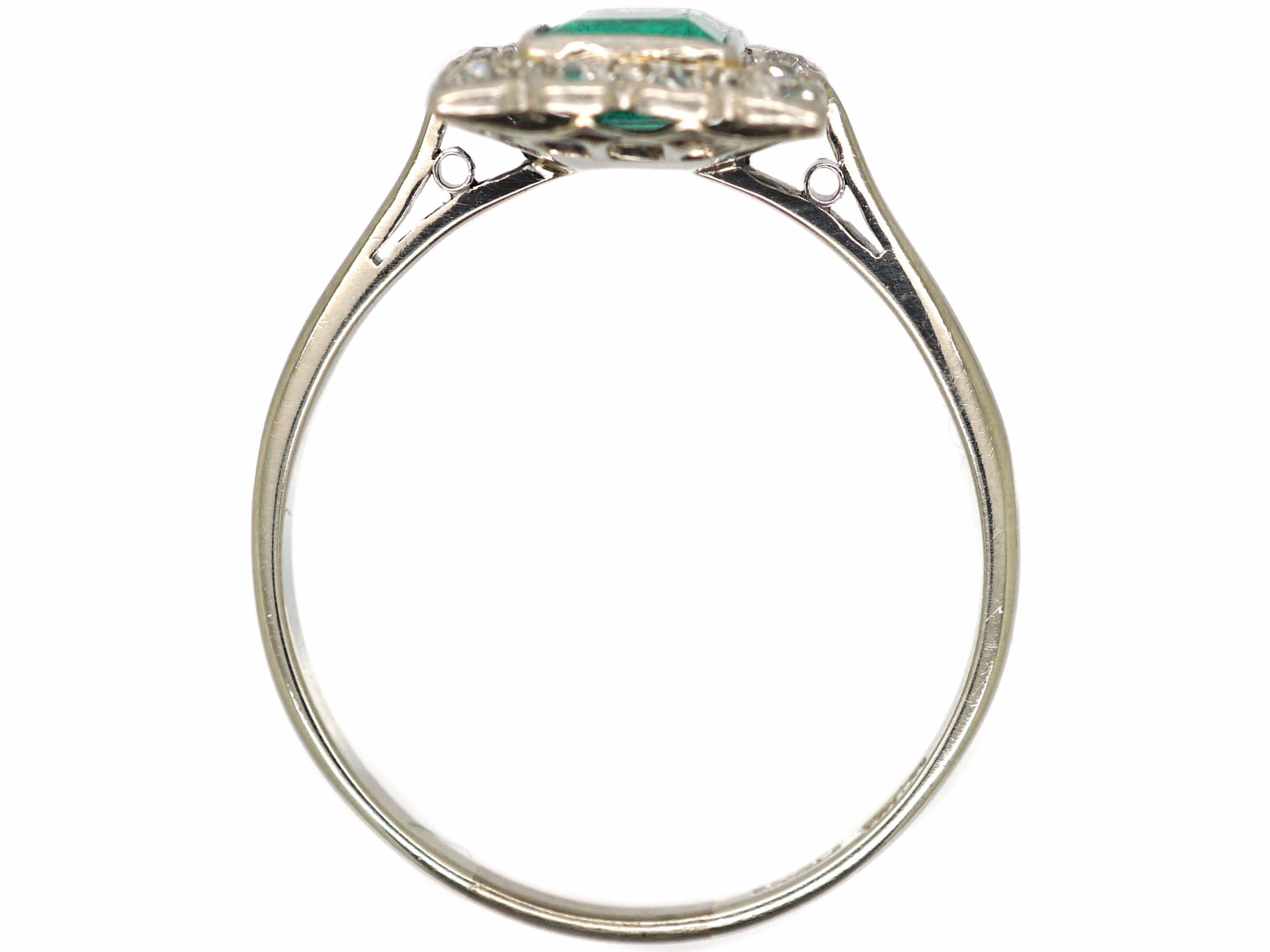 Art Deco 18ct White Gold & Platinum, Emerald & Diamond Rectangular ...