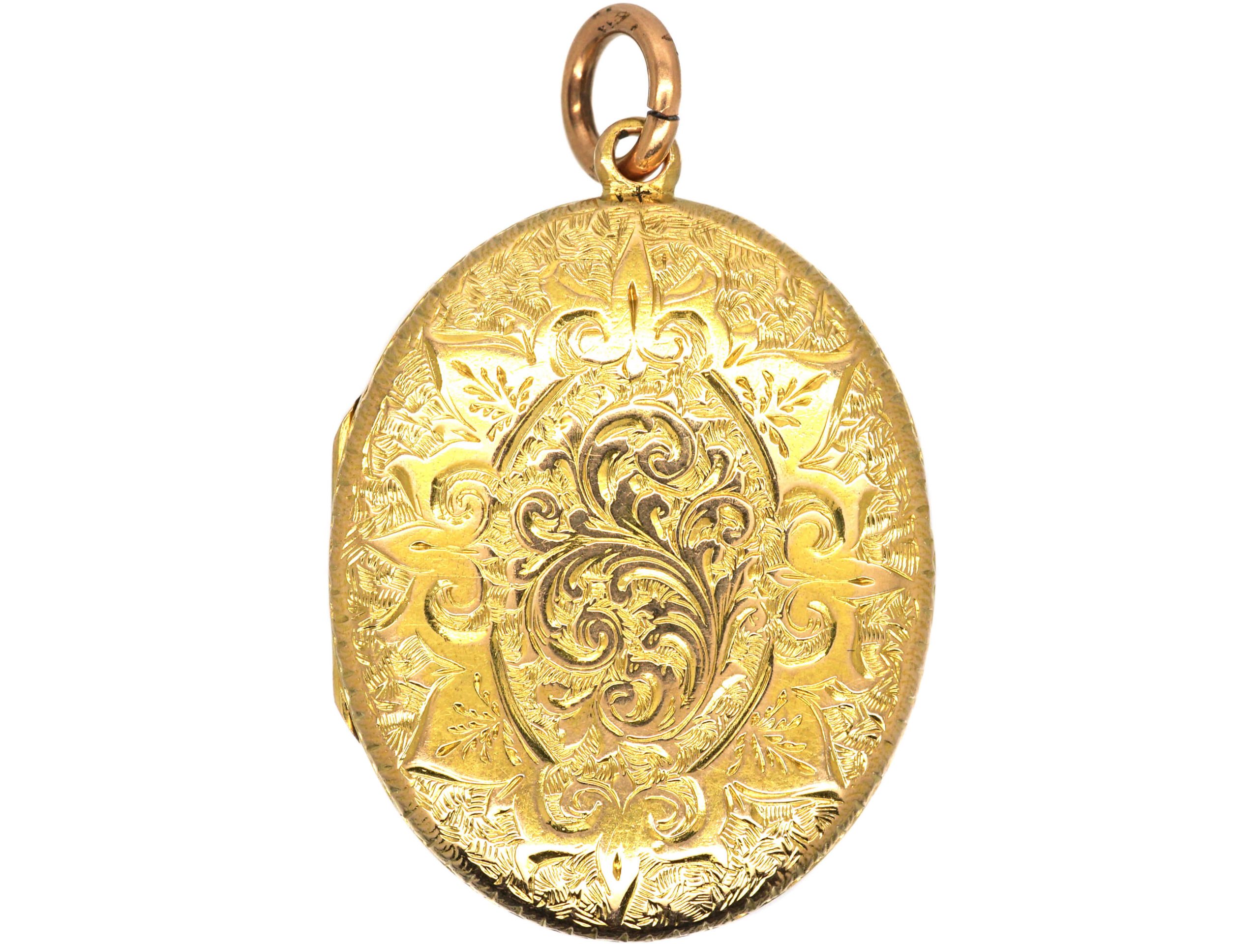Victorian 15ct Gold Oval Locket with Engraved Detail (590S) | The ...