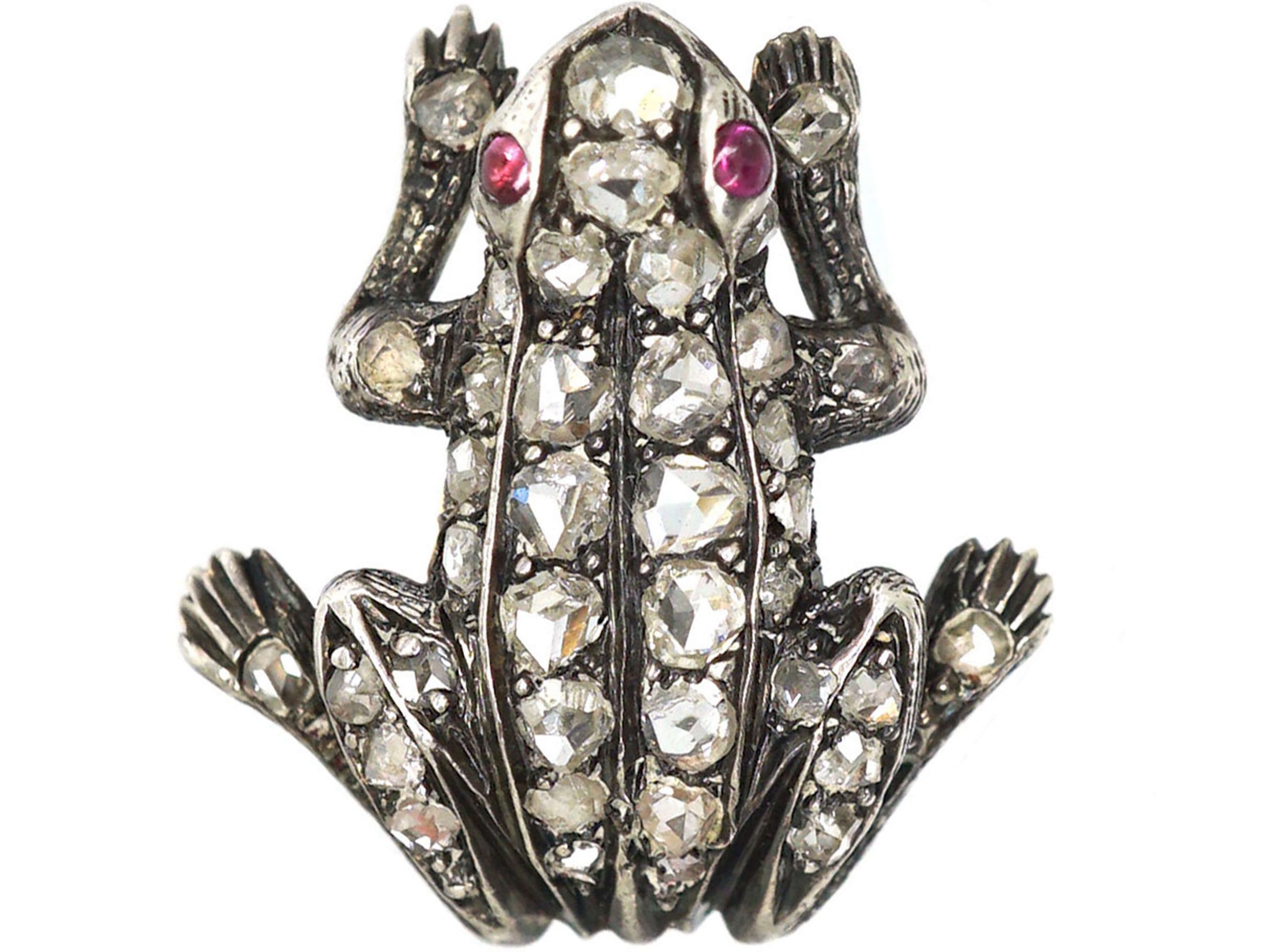 French Silver & Gold Belle Epoque Frog Brooch set with Rose Diamonds ...