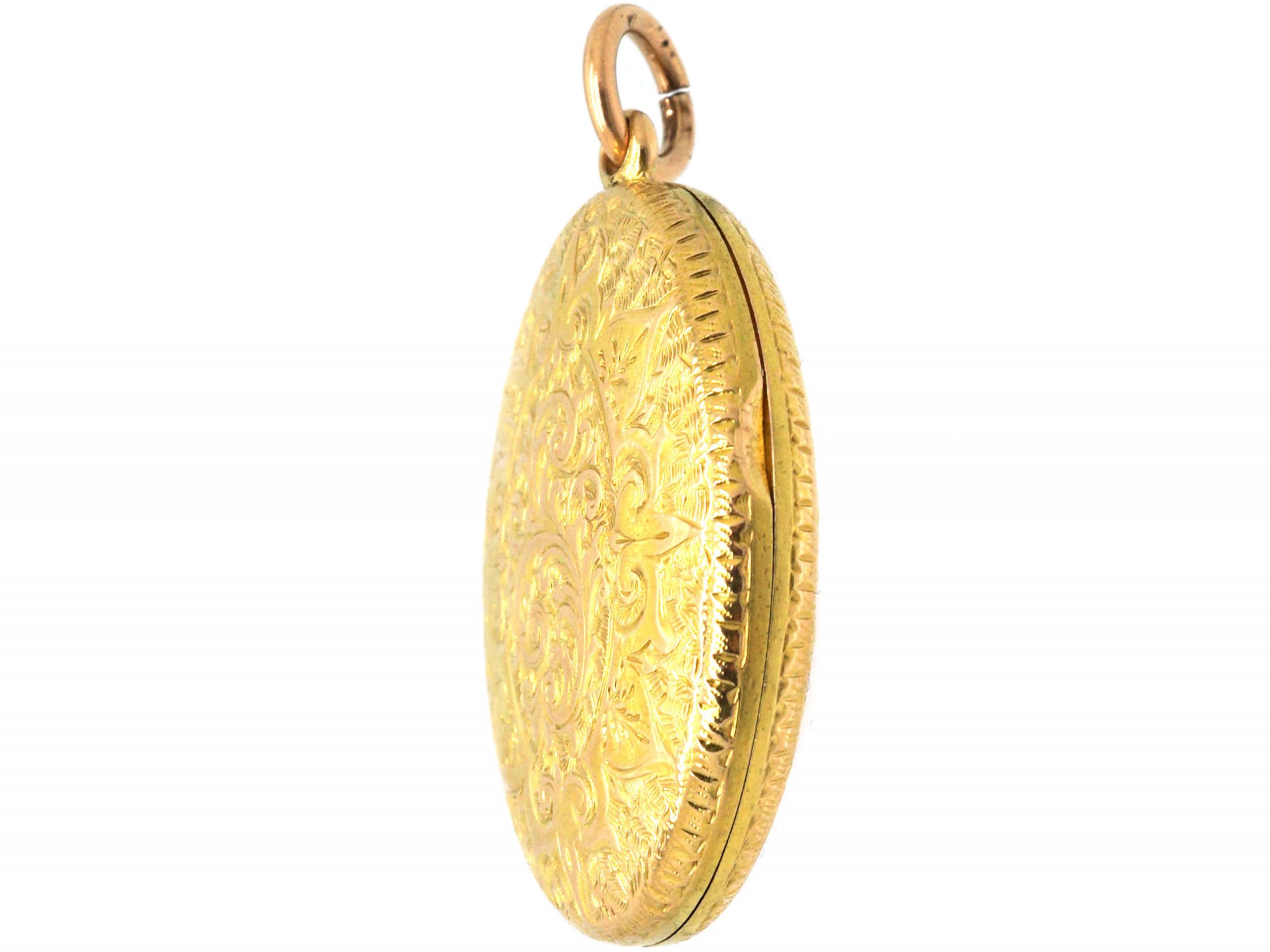 Victorian 15ct Gold Oval Locket with Engraved Detail (590S) | The ...