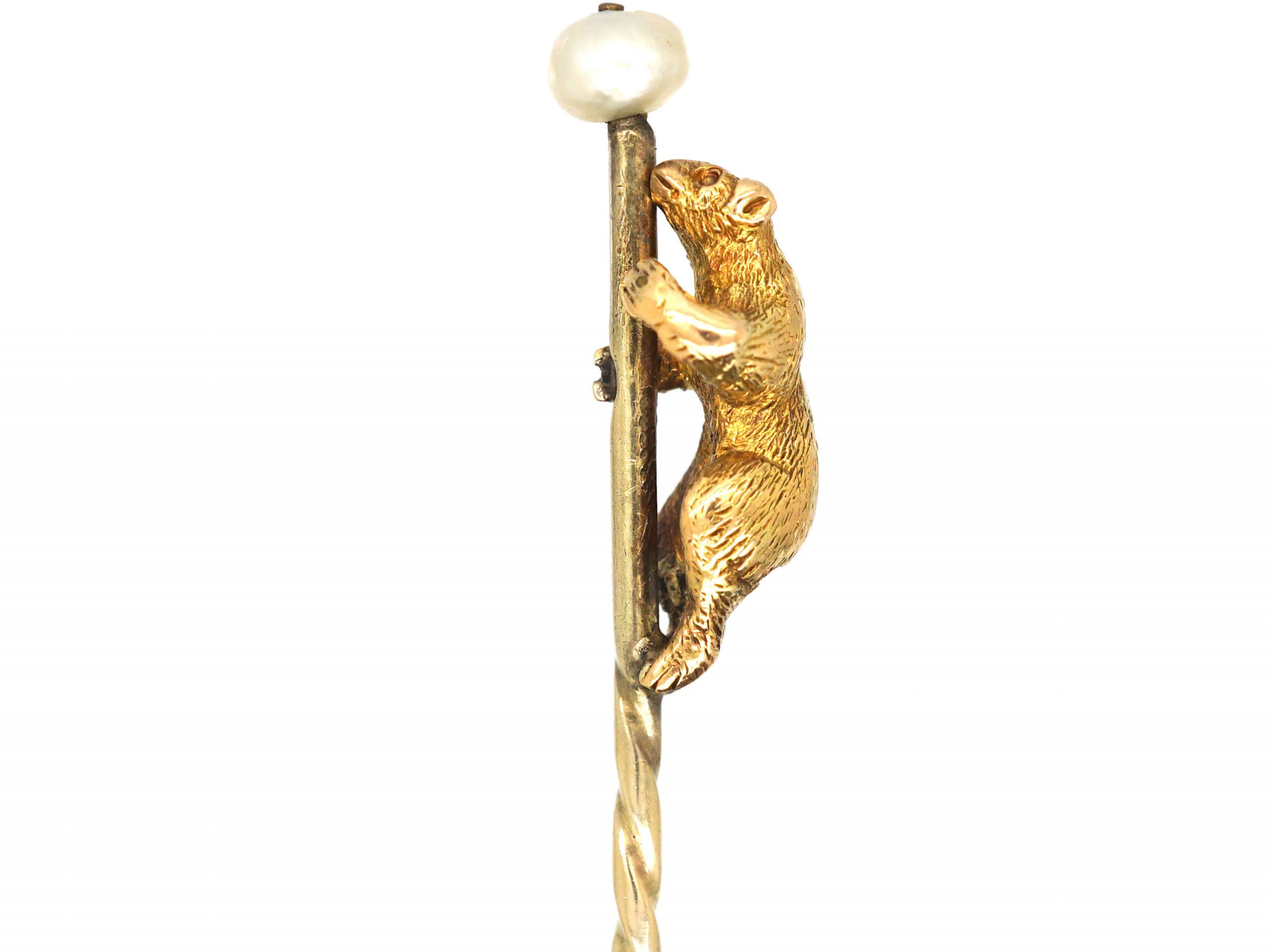 Edwardian 15ct Gold Bear Tie Pin with Natural Pearl (625S) | The ...