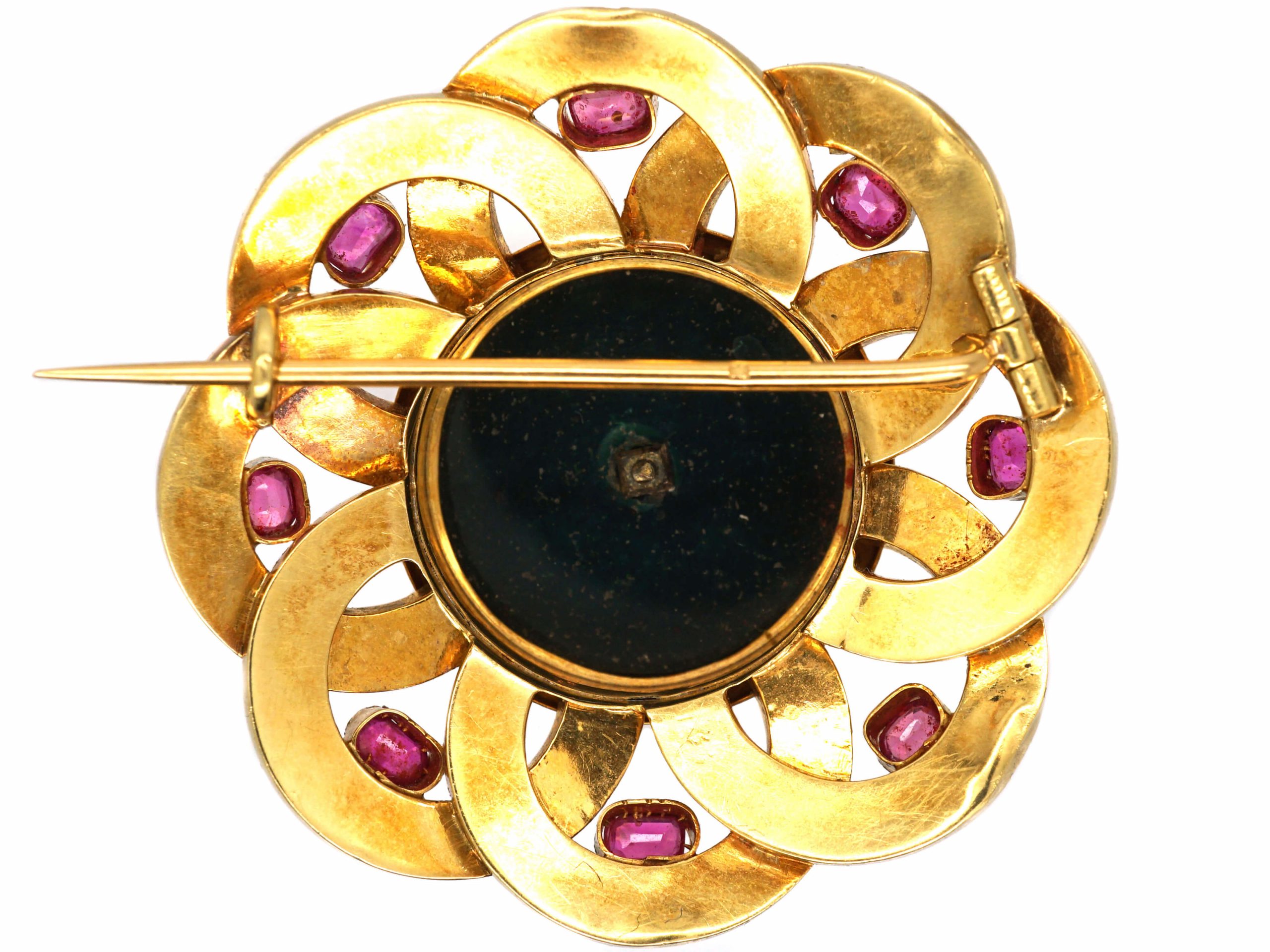 Victorian 18ct Gold, Ruby, Bloodstone & Rose Diamond Brooch in Original ...