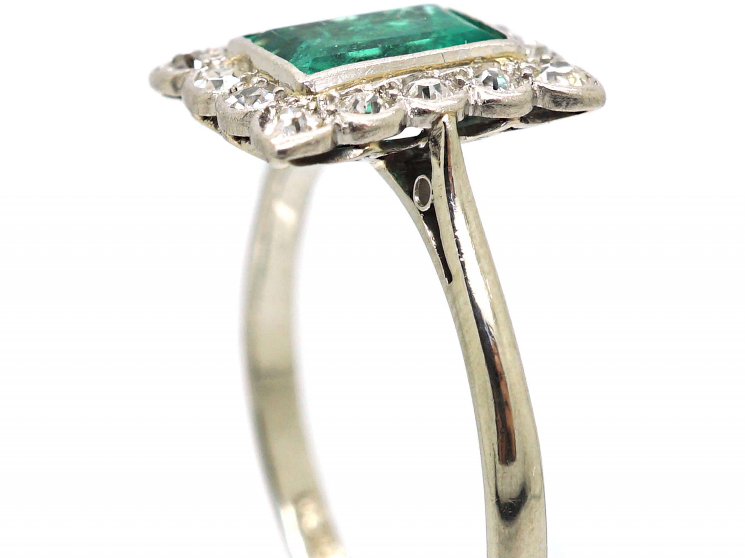 Art Deco 18ct White Gold & Platinum, Emerald & Diamond Rectangular ...
