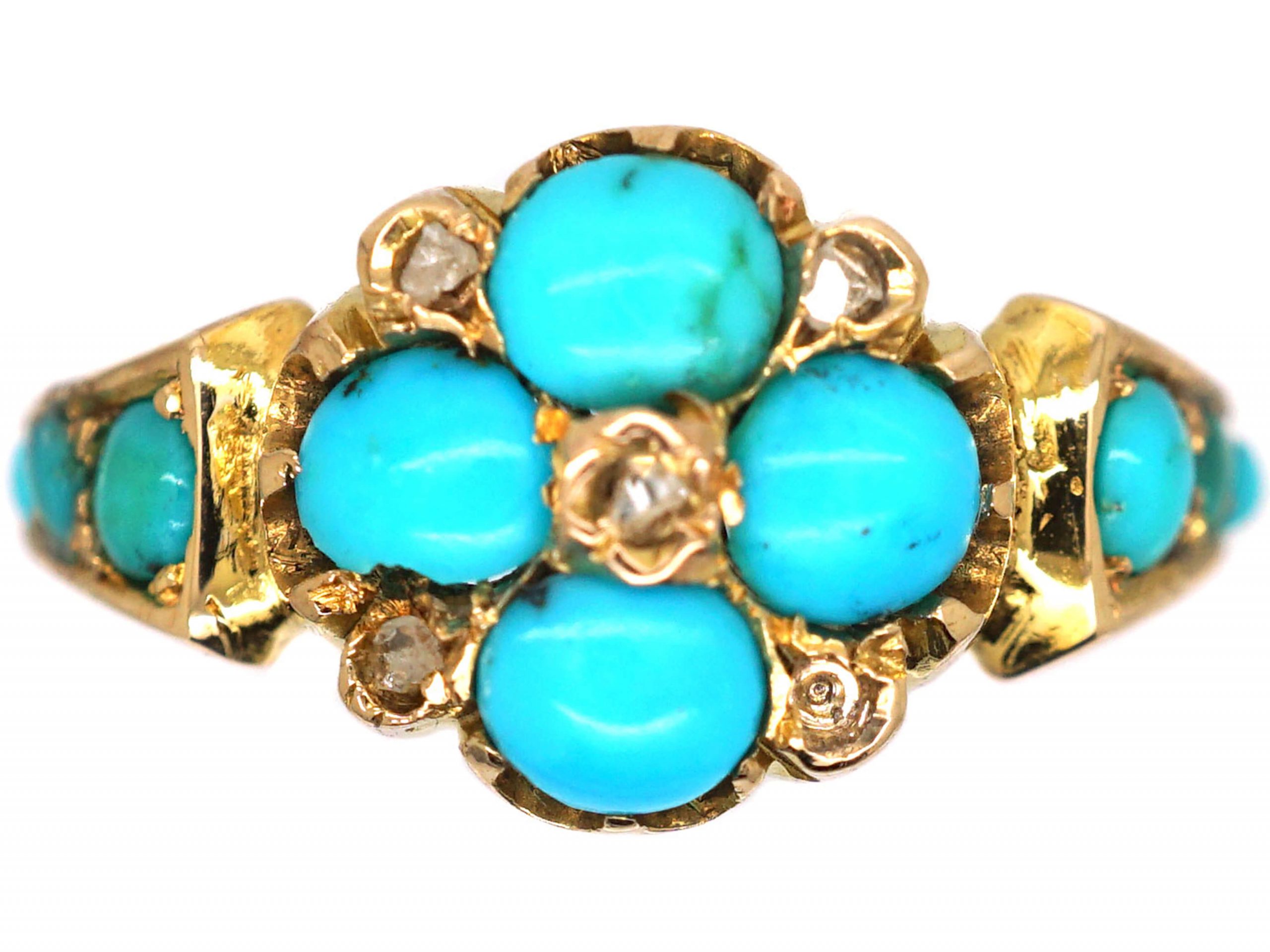 Victorian 15ct Gold Forget Me Not Ring set with Turquoise & Rose ...