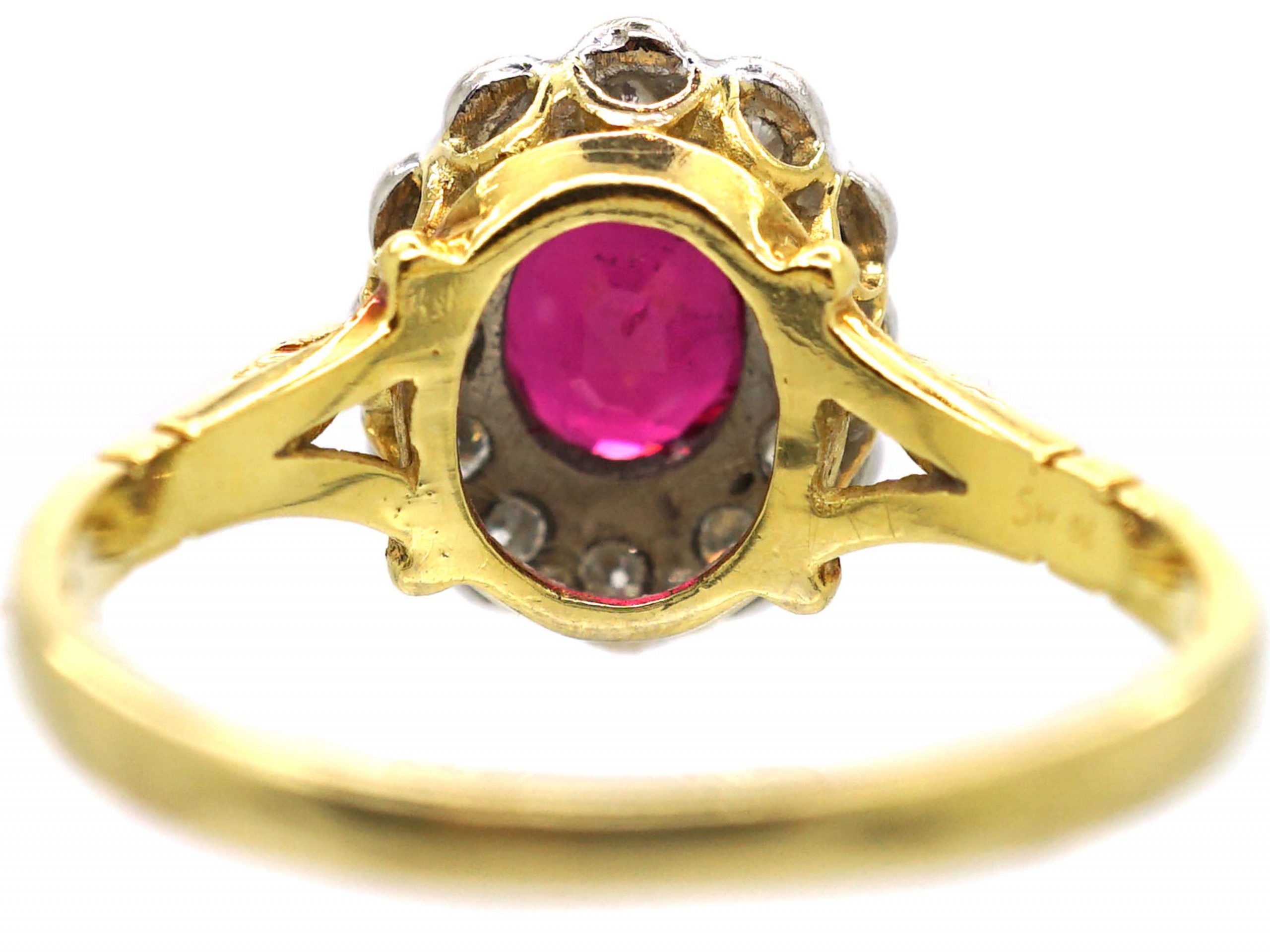 18ct Gold, Ruby & Diamond Oval Cluster Ring (605S) | The Antique ...