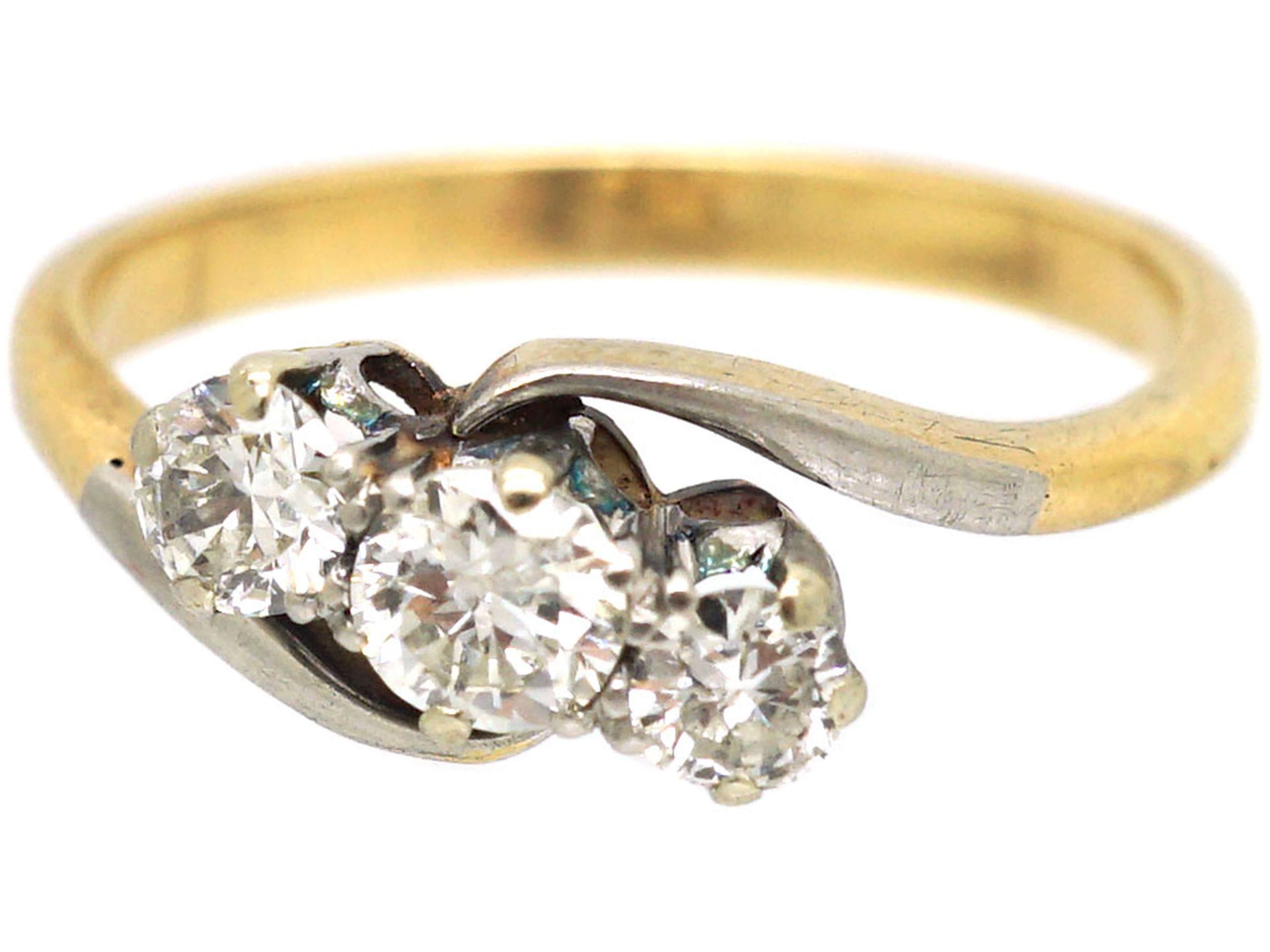Edwardian 18ct Gold & Platinum, Three Stone Diamond Crossover Ring ...