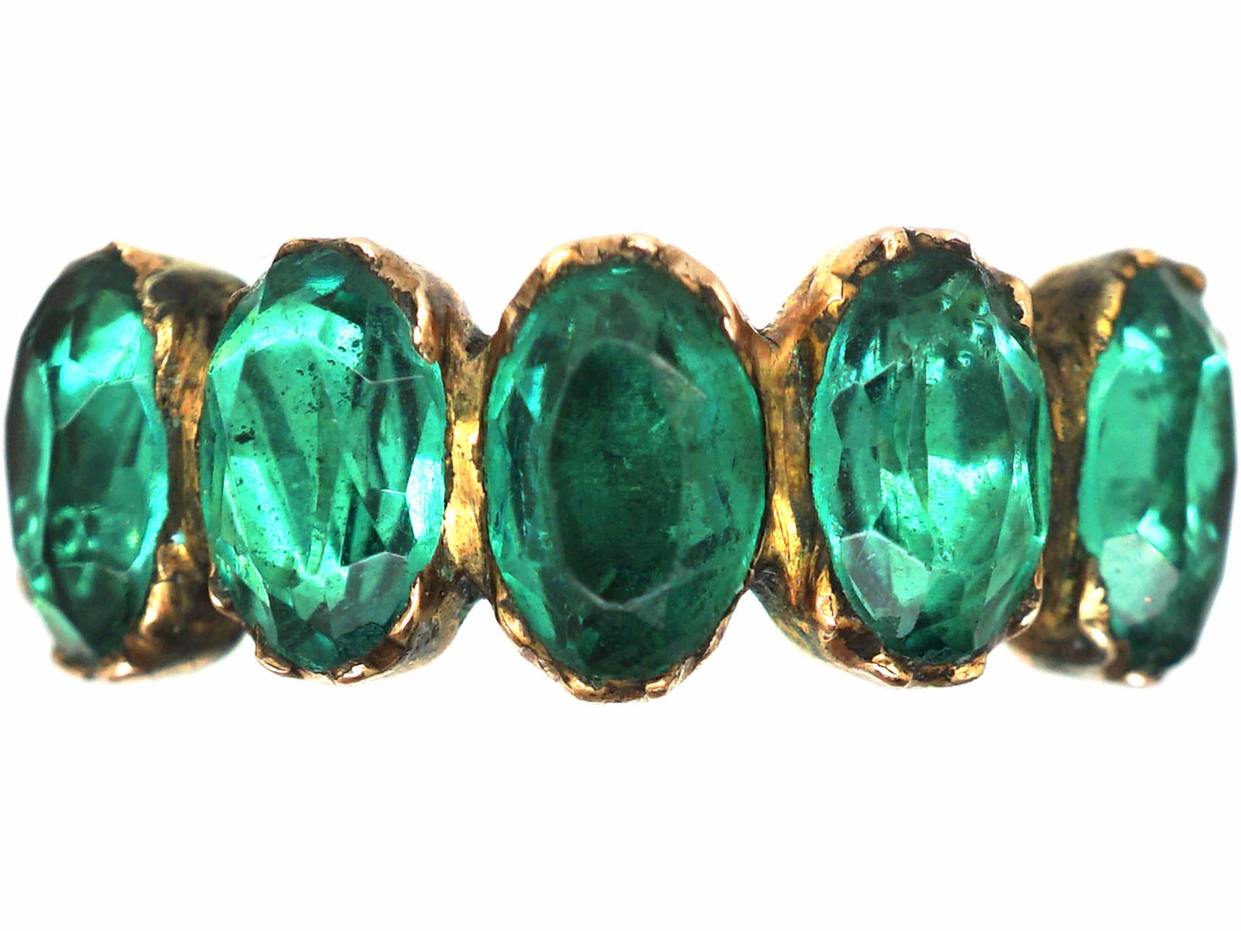 Georgian 9ct Gold, Five Green Emerald Paste Ring (770S) | The Antique ...