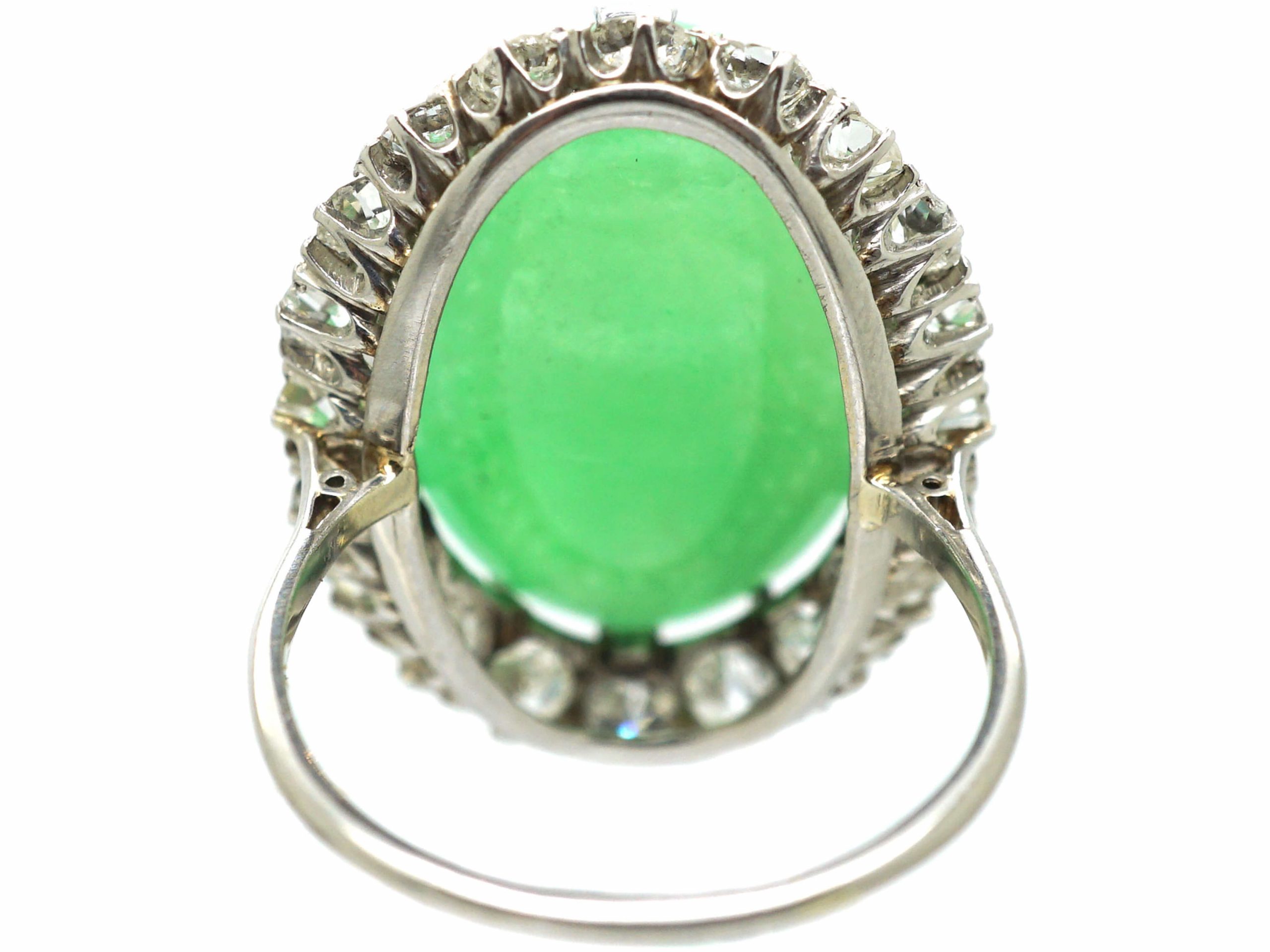Art Deco Large Platinum, Cabochon Jade & Diamond Oval Cluster Ring ...